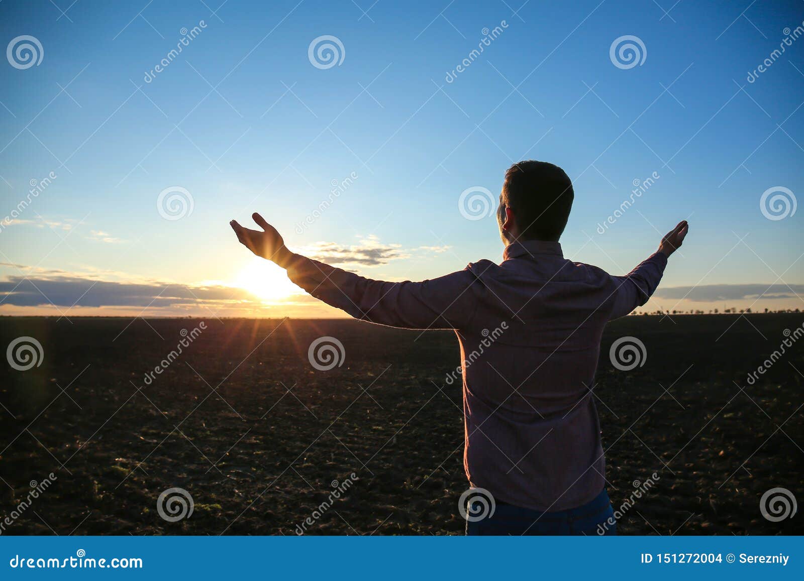 Religious Man Praying Outdoors at Sunset Stock Photo - Image of belief ...