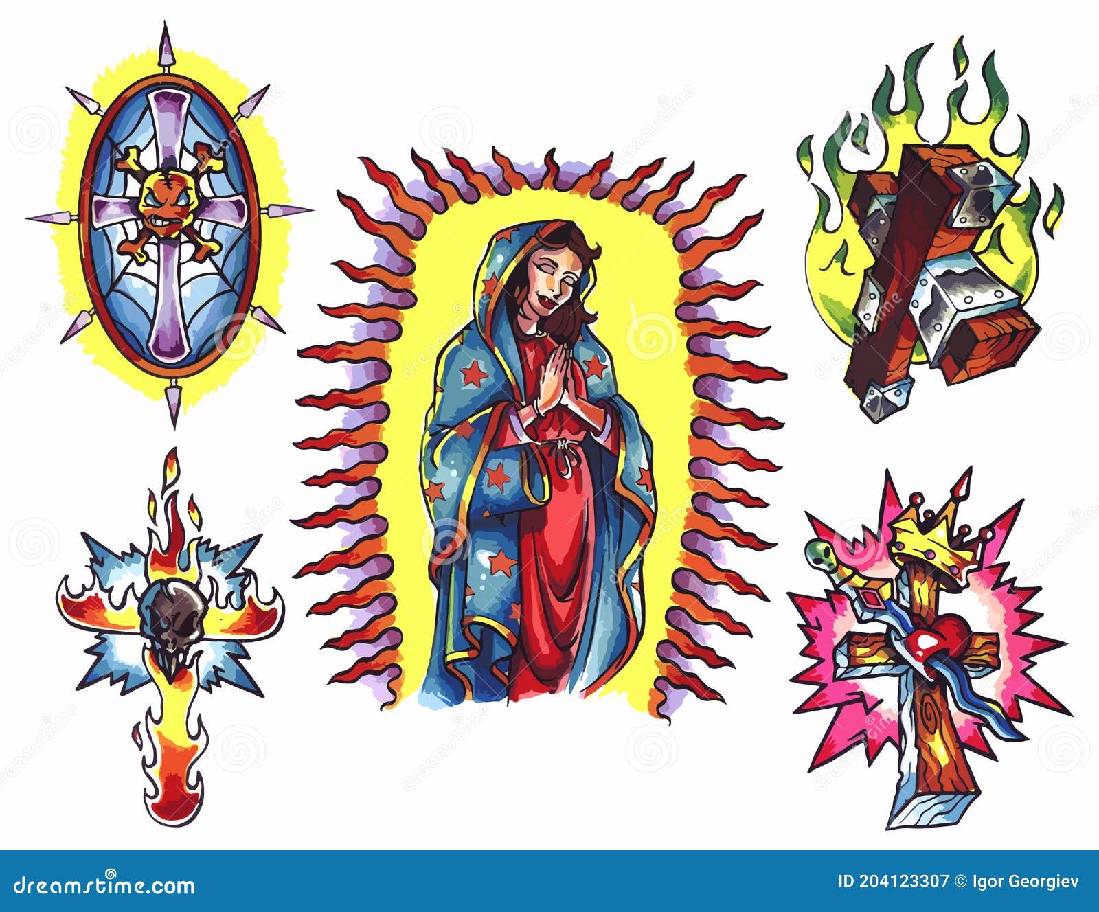 Newskool Tattoo Flash Set. Set Of Labels And Elements. Vector Set Illustration Template Tattoo ...