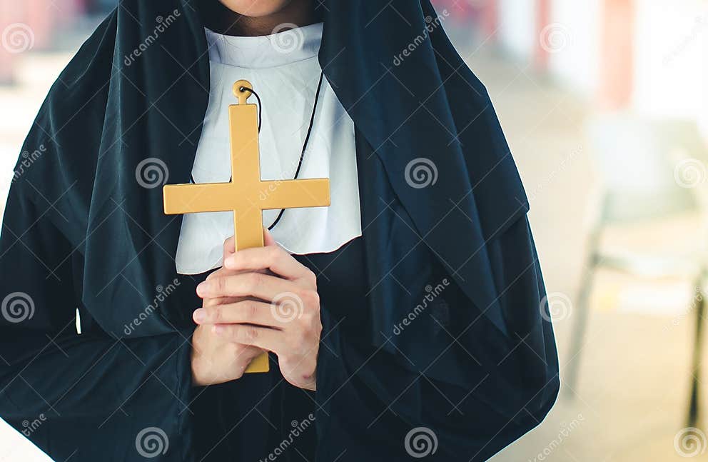 Religious Nun In Religion Concept Hands Praying To The God While