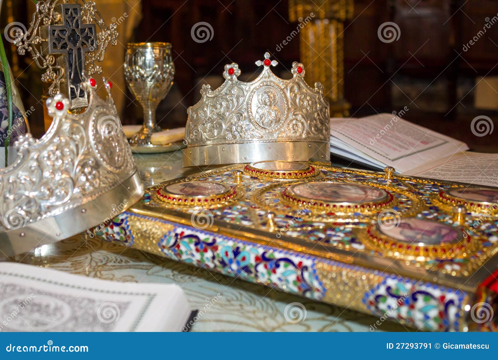 Religious Objects for Wedding Ceremony Stock Image - Image of crowns ...