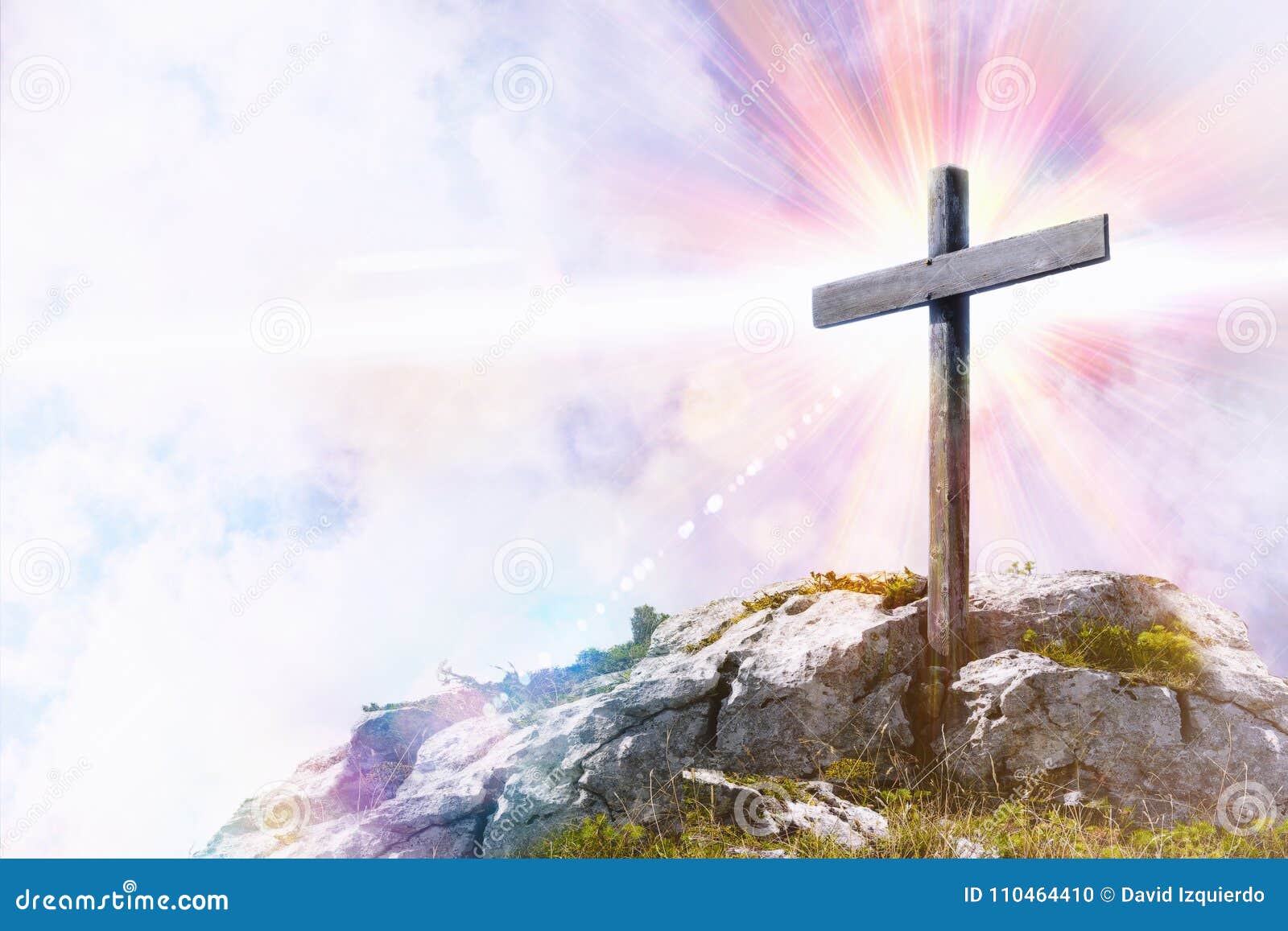 Religious Representation with Cross on Top of a Hill Stock Illustration ...