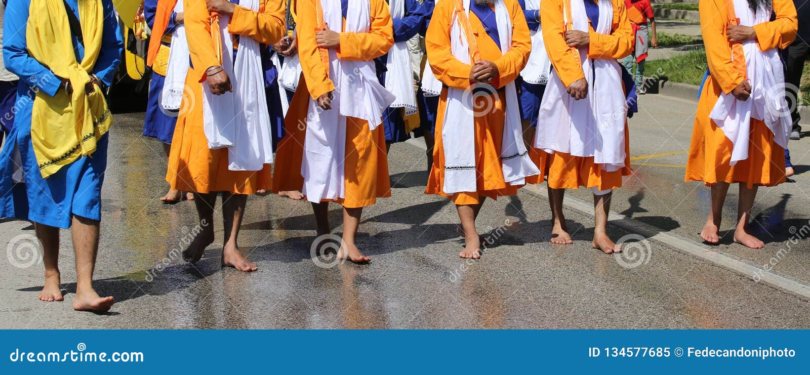 Religious Sikh Procession with the Barefoot Guards through the S Stock ...