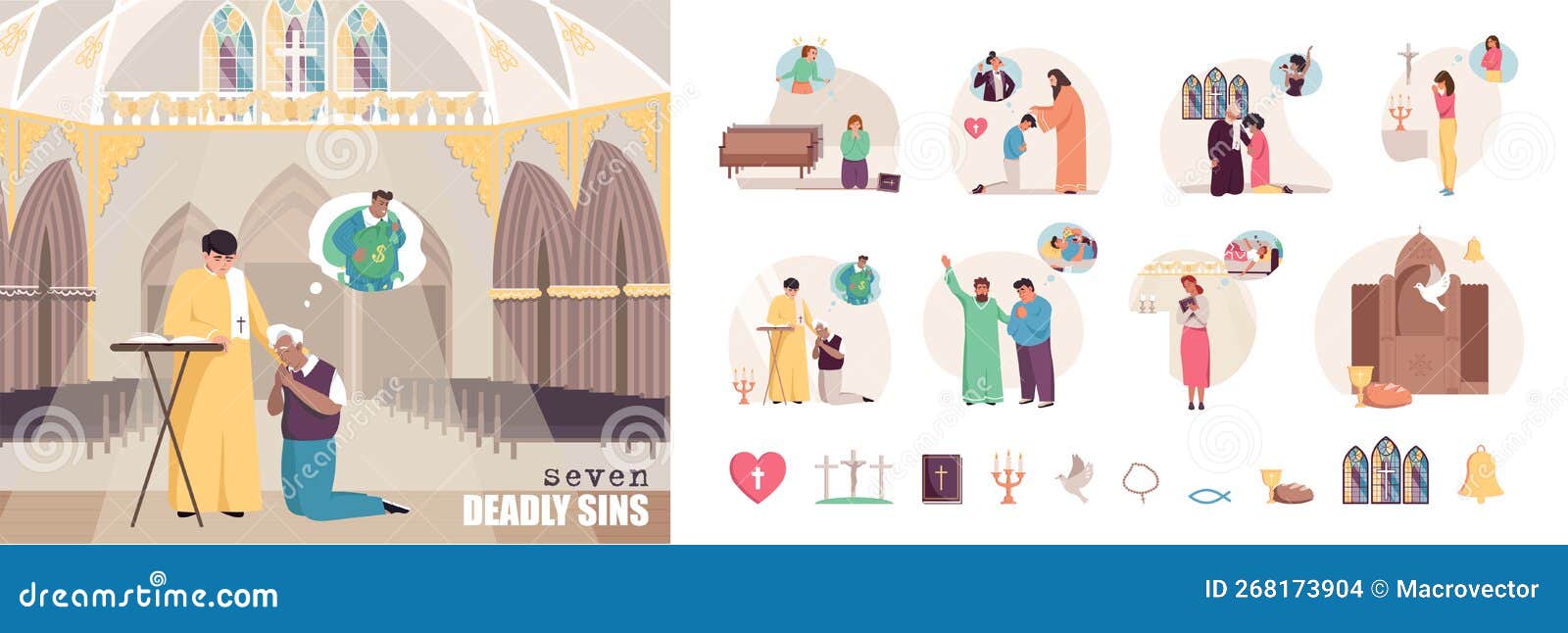Religious Sins Compositions Set Stock Vector - Illustration of pray ...