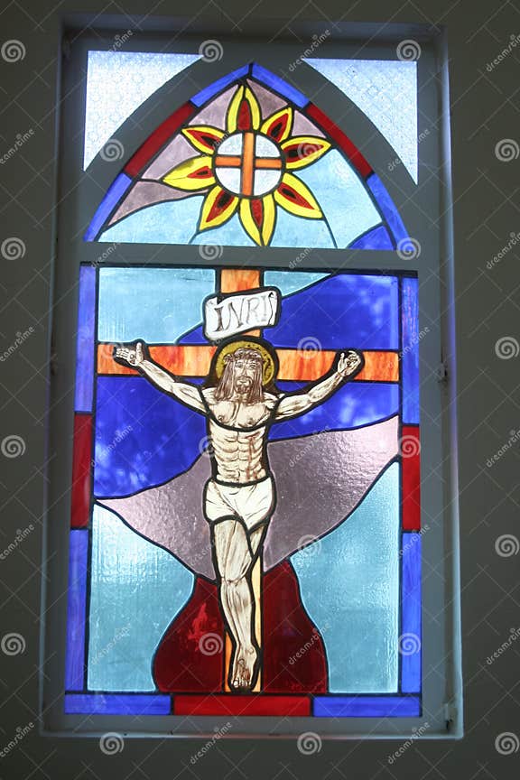 Religious Stained Glass Window Stock Image - Image of pious, nailed ...