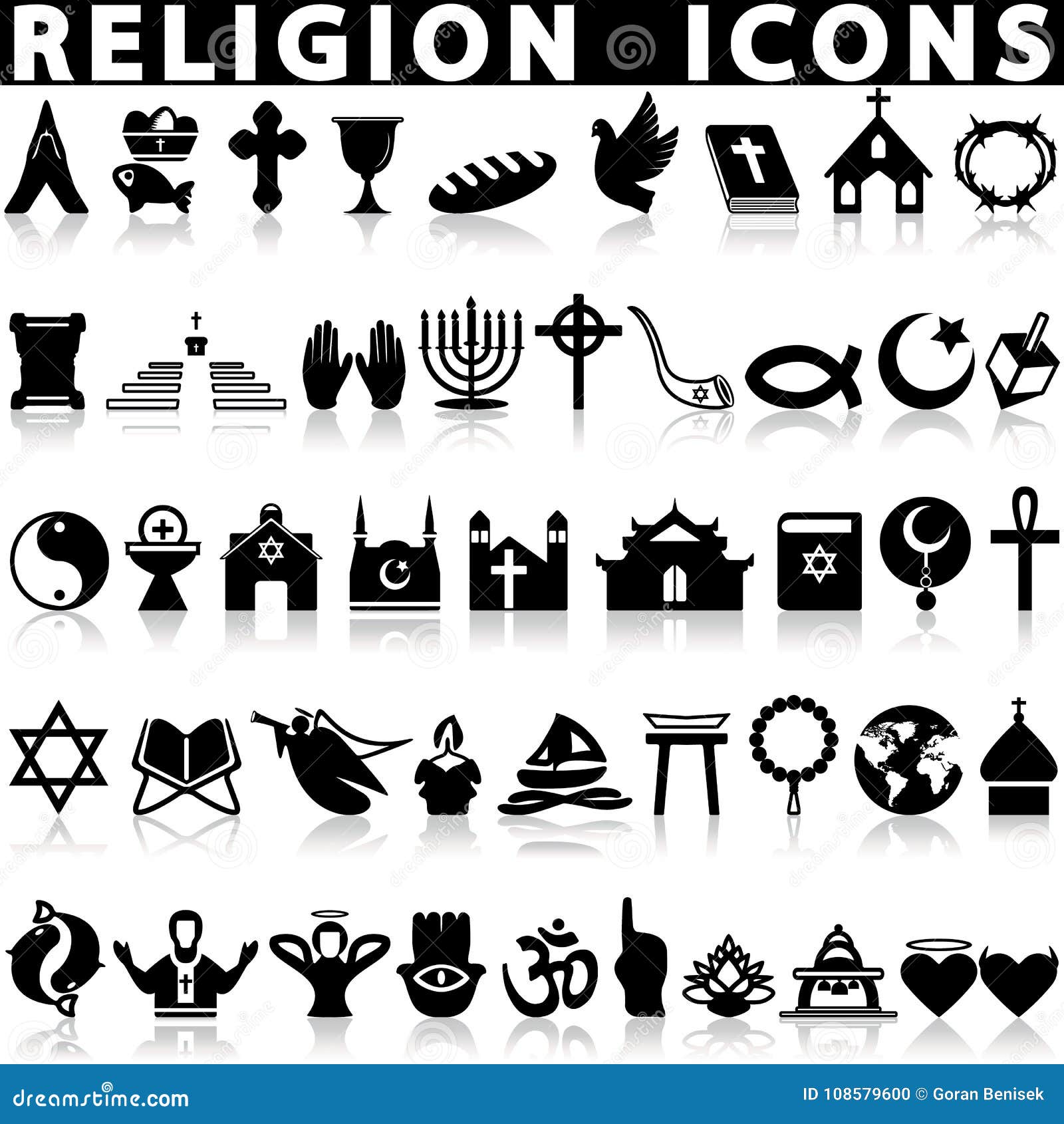Religious Symbols From The Top Organized Faiths Vector Illustration ...