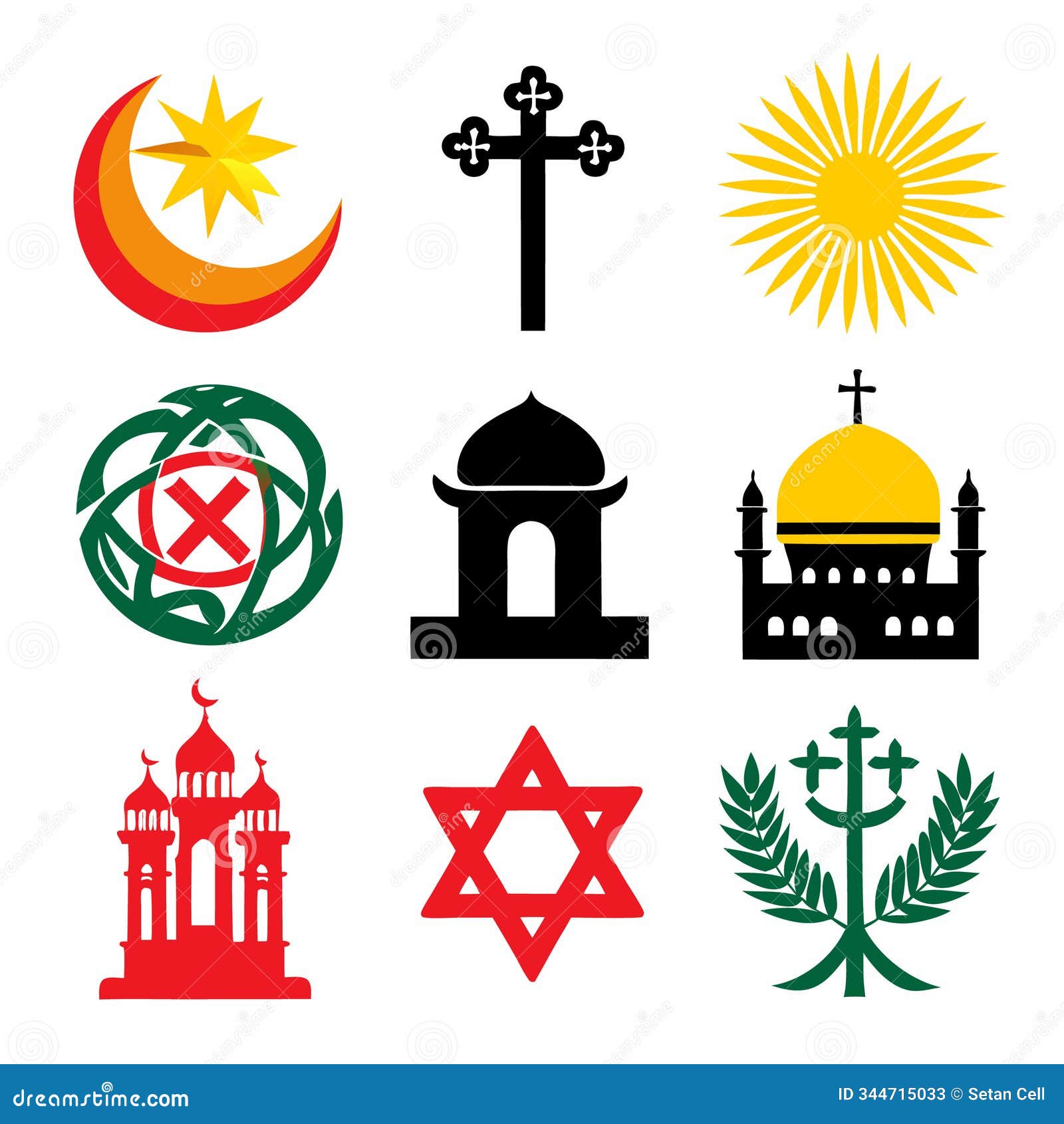 Religious Symbols Set of 9 Icons Stock Vector - Illustration of church ...