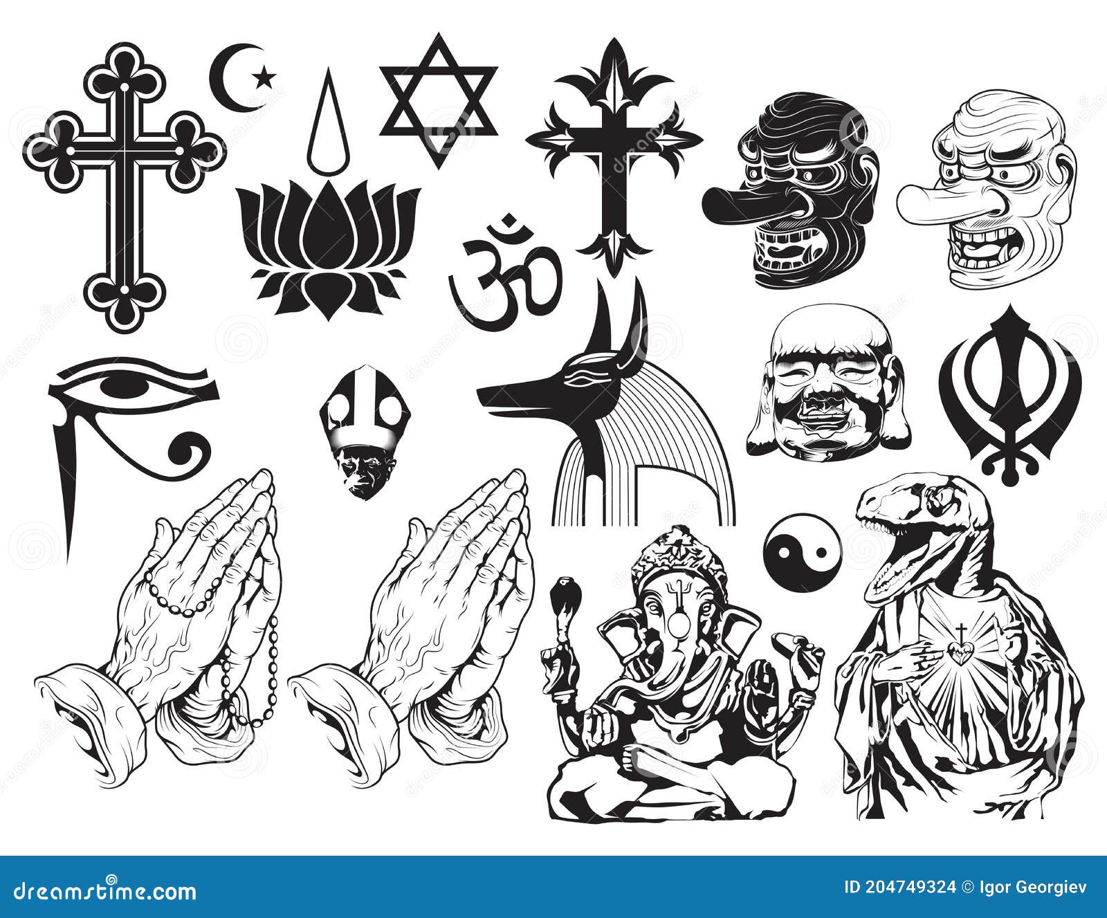 Religious Newskool Tattoo Set. Set of Labels and Elements. Vector Set ...