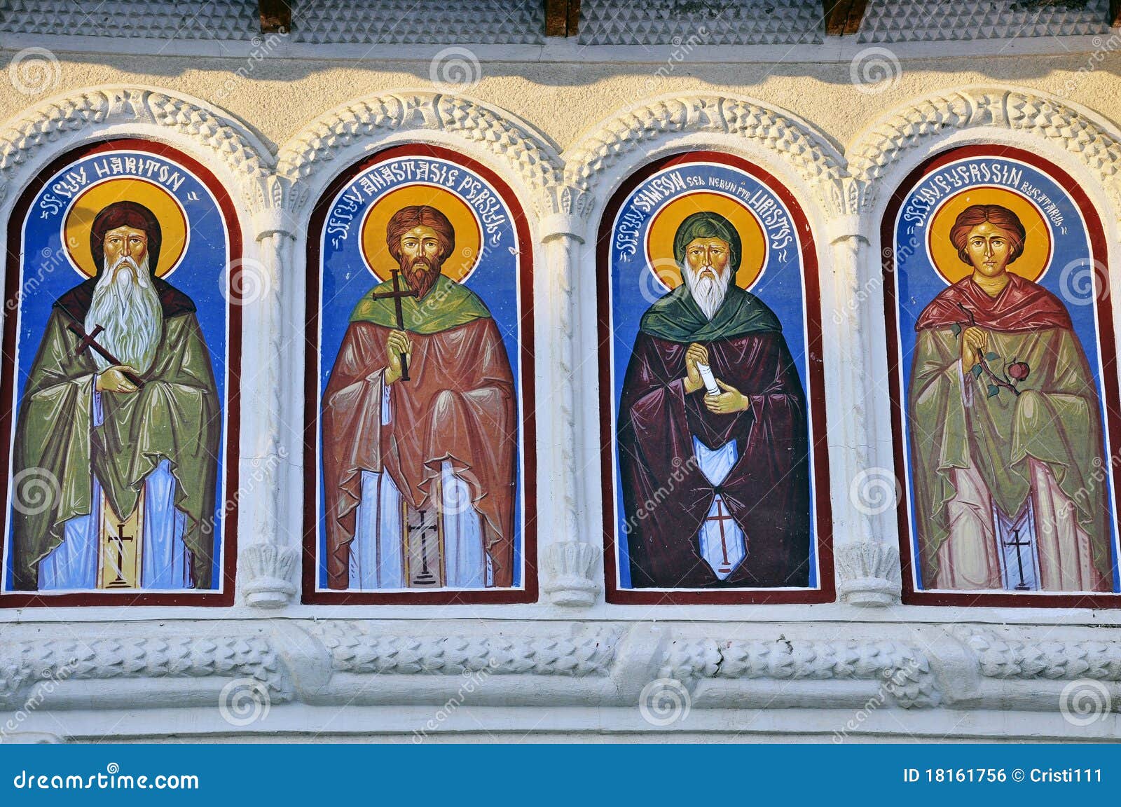 Religious Wall Painting: Four Saints Stock Photo - Image of byzantine ...