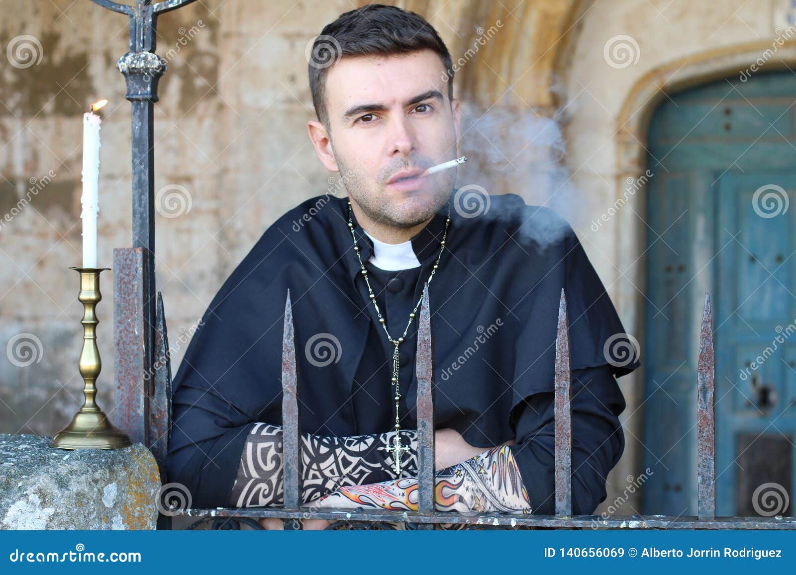 Religious Worker Smoking a Cigarette Stock Image - Image of decoration ...