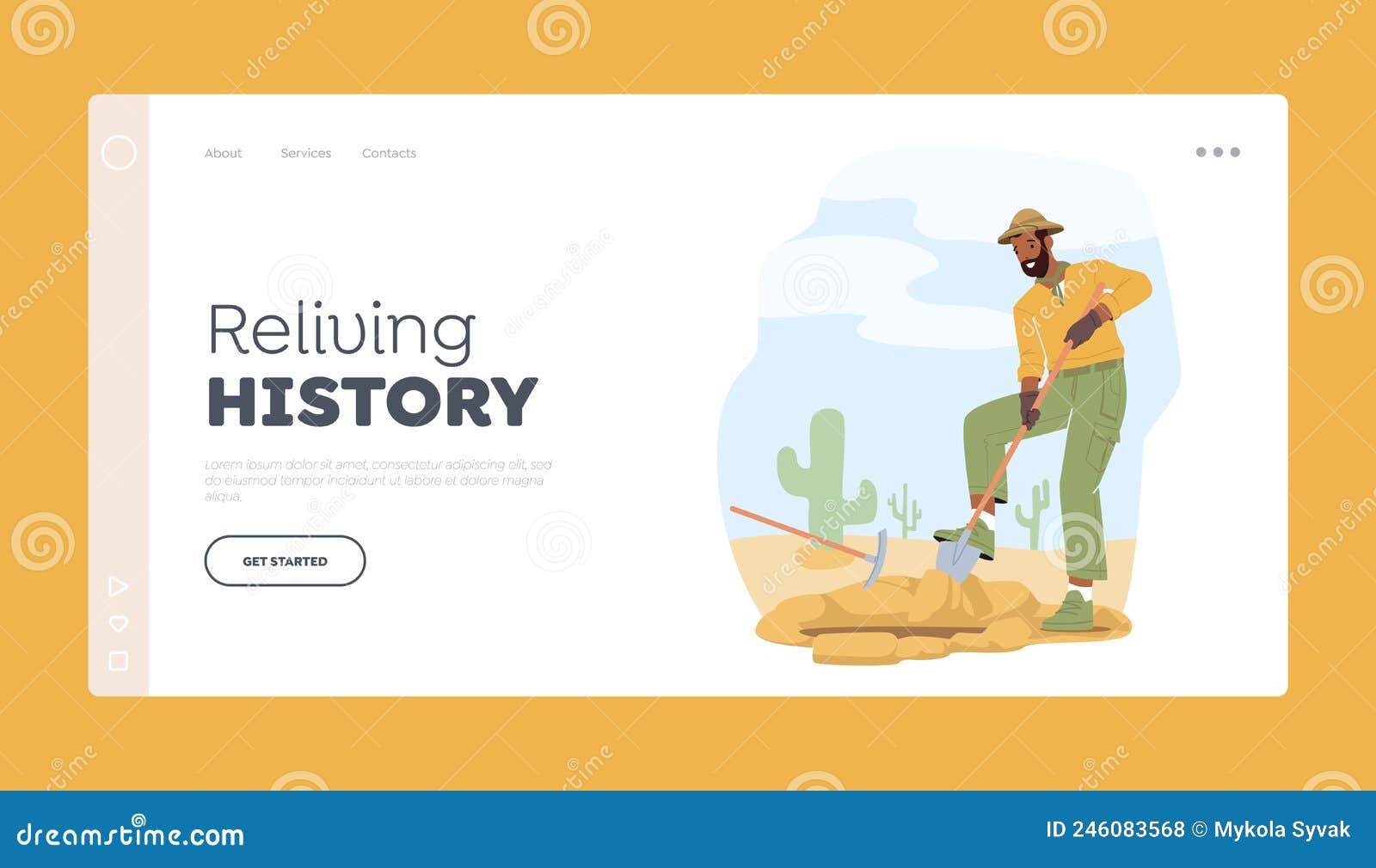 Archeologist Working On Excavations Digging Soil Layers With Shovel And ...