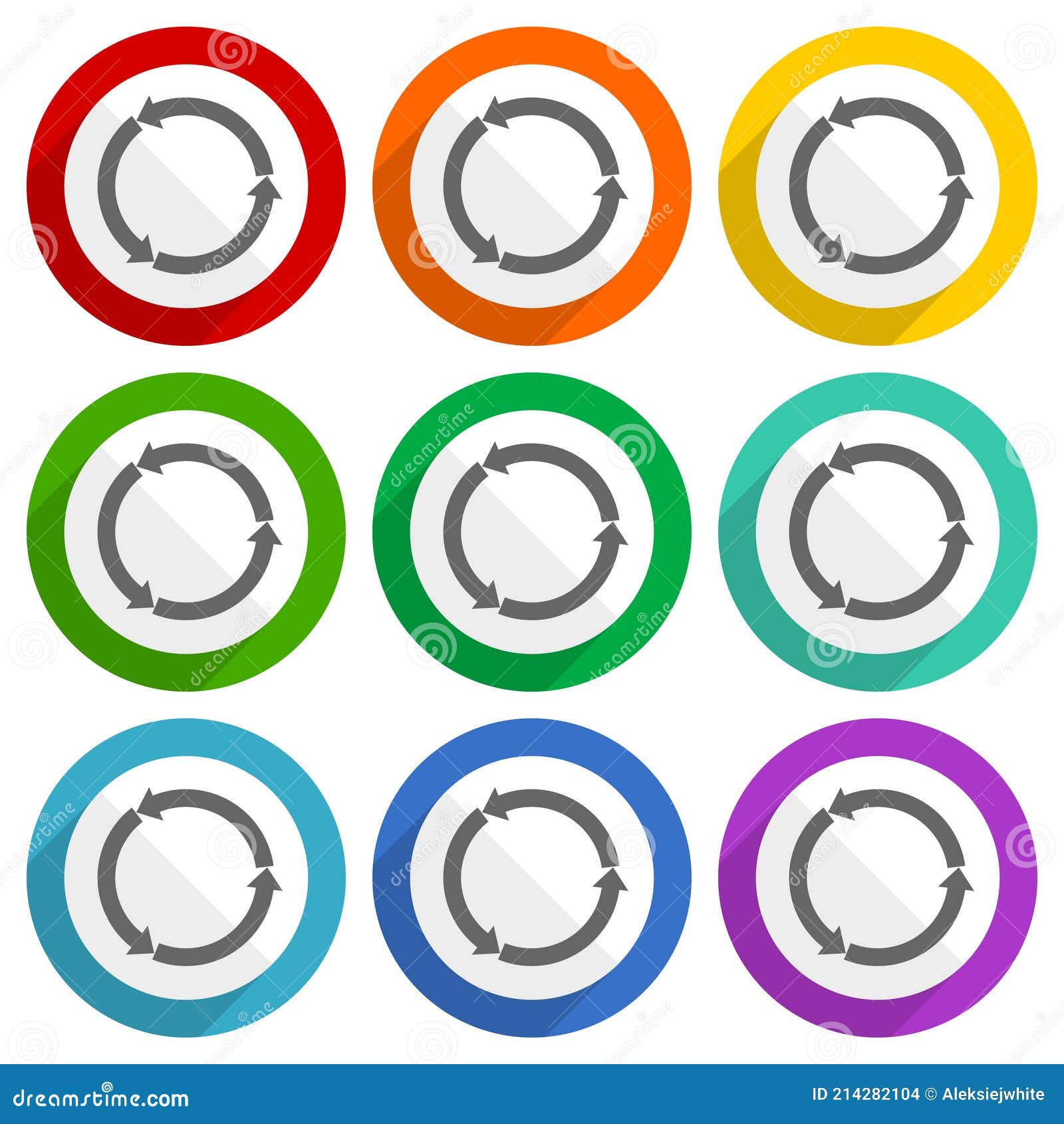 Reload Web Vector Icons, Set of Colorful Flat Design Buttons for ...