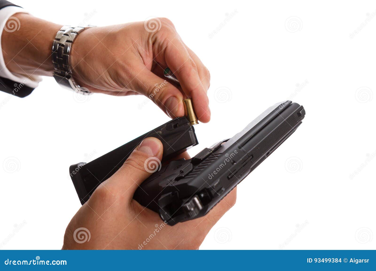 Reloading a handgun stock photo. Image of threatening - 93499384