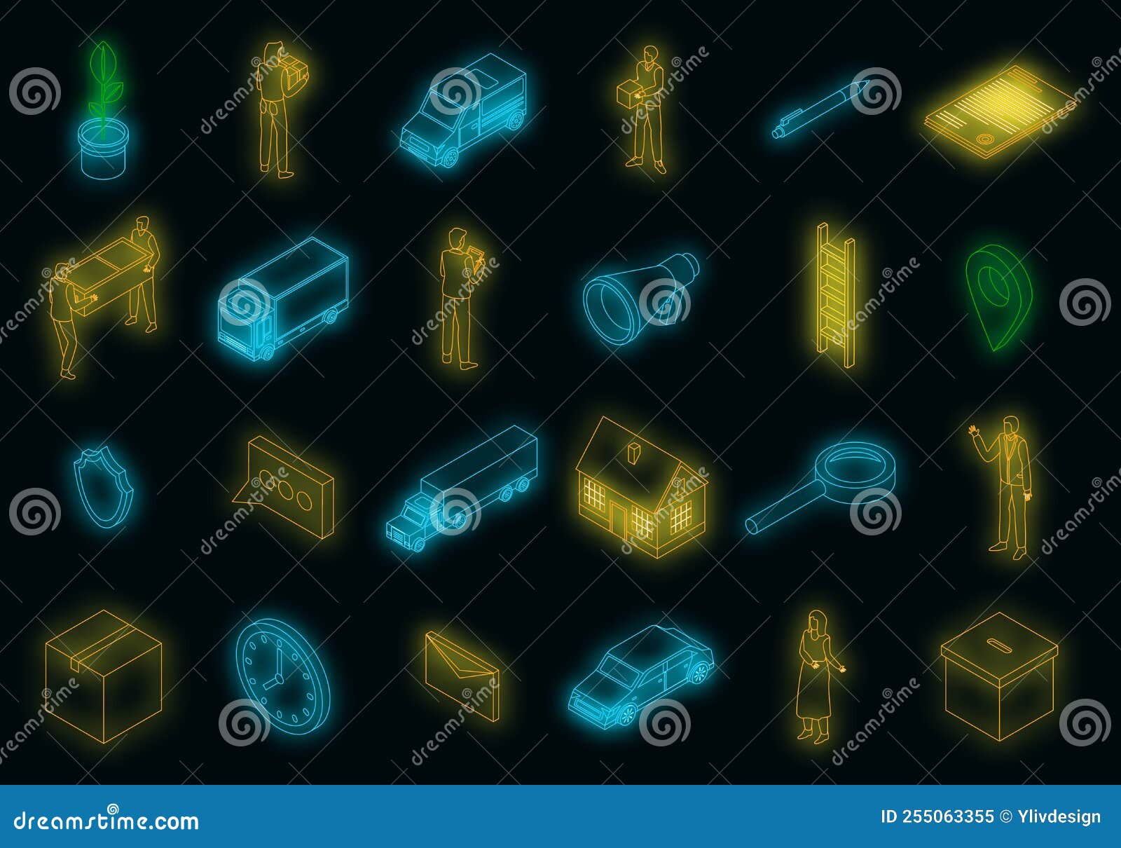 Relocation Icons Set Vector Neon Stock Vector - Illustration of line ...