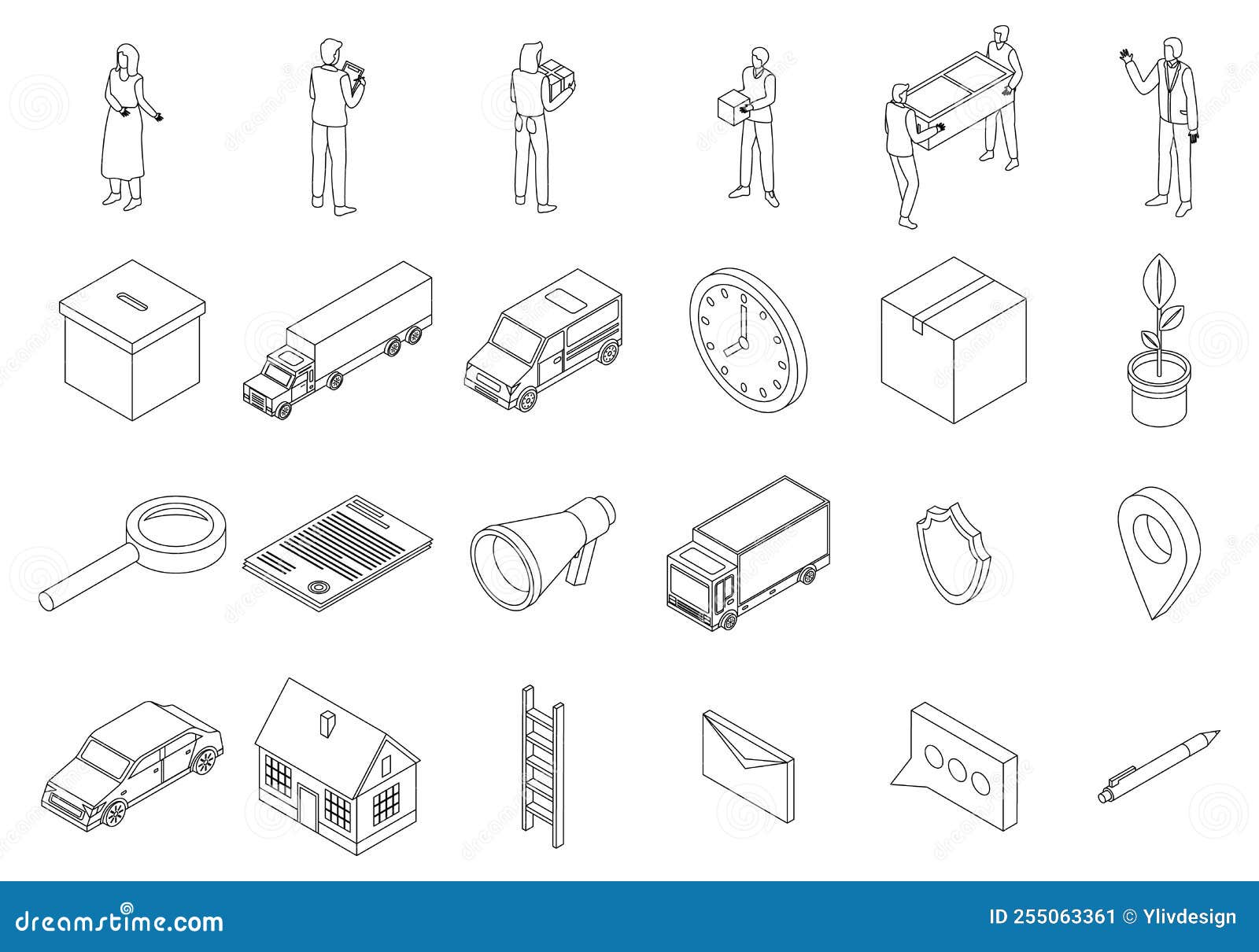 Relocation Icons Set Vector Outline Stock Vector - Illustration of ...