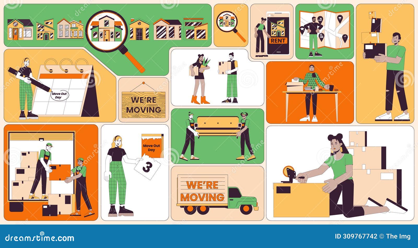 Relocation Moving Bento Grid Illustration Set Stock Illustration ...