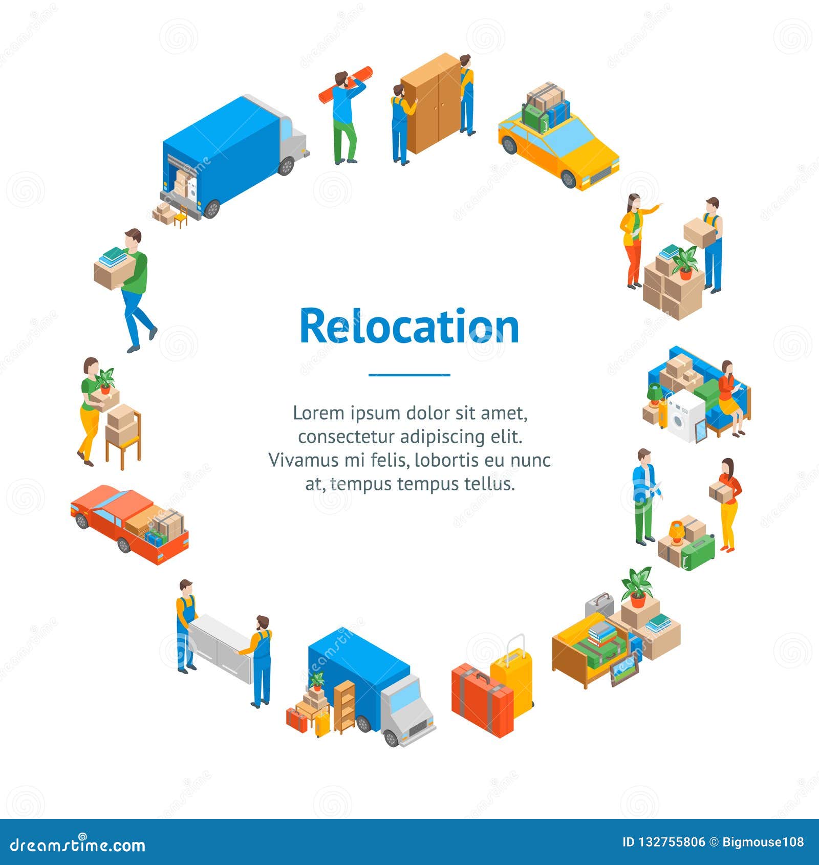 Relocation Service 3d Banner Card Circle Isometric View. Vector Stock ...