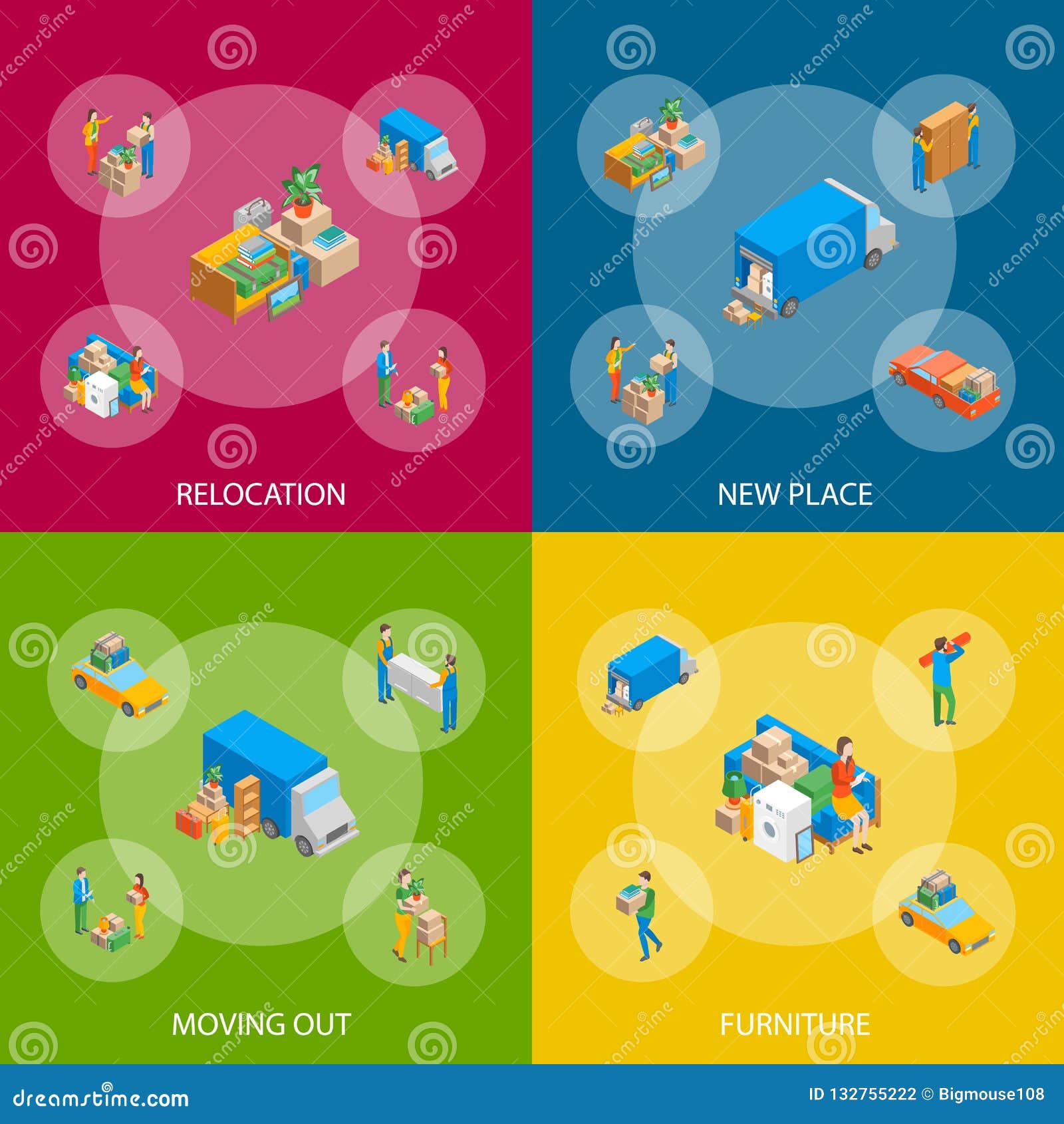 Relocation Service 3d Banner Set Isometric View. Vector Stock Vector ...