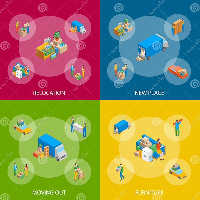 Relocation Service 3d Banner Set Isometric View. Vector Stock Vector ...
