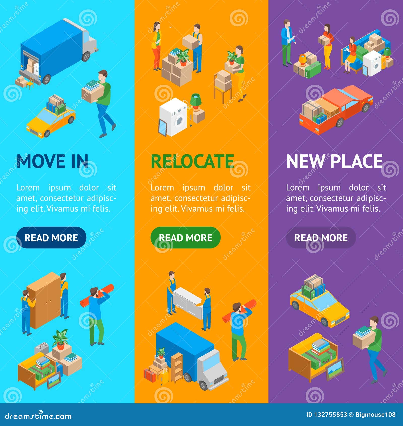 Relocation Service 3d Banner Vecrtical Set Isometric View. Vector Stock ...