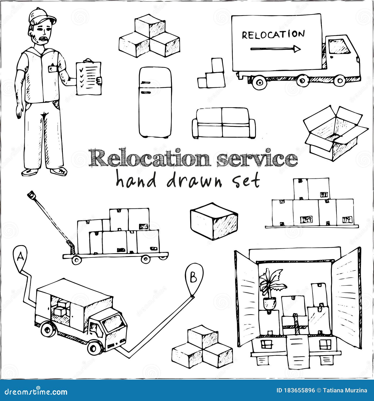 Relocation Service Isolated Hand Drawn Doodles Vector Set Stock Vector ...