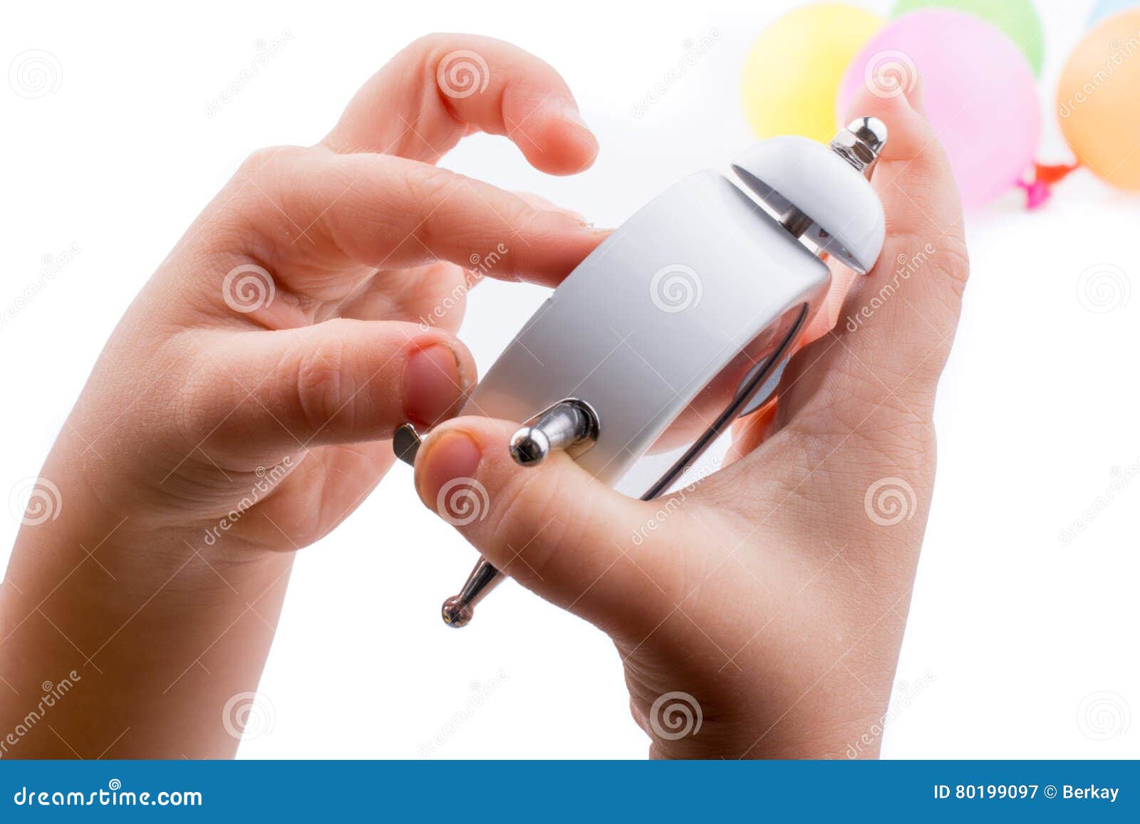 Reloj Blanco Con Los Globos En La Parte Posterior Imagen de archivo ...