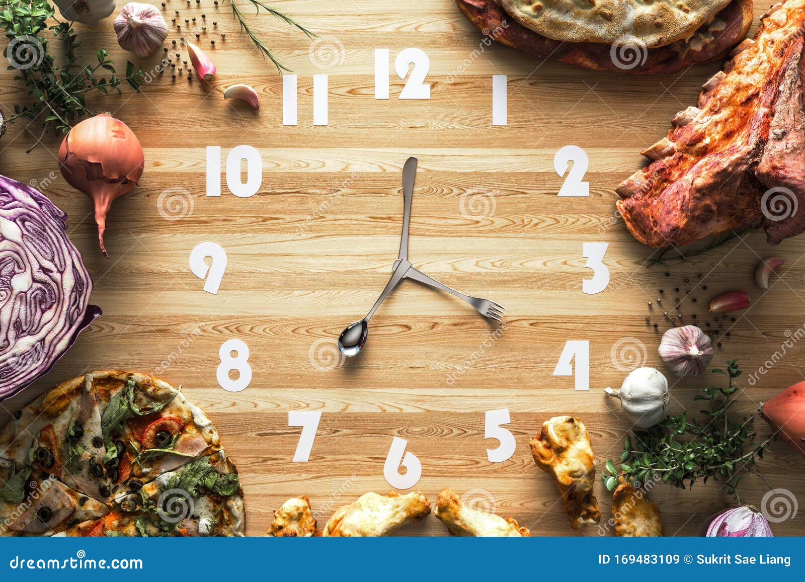 Reloj de comida stock de ilustración. Ilustración de endecha - 169483109
