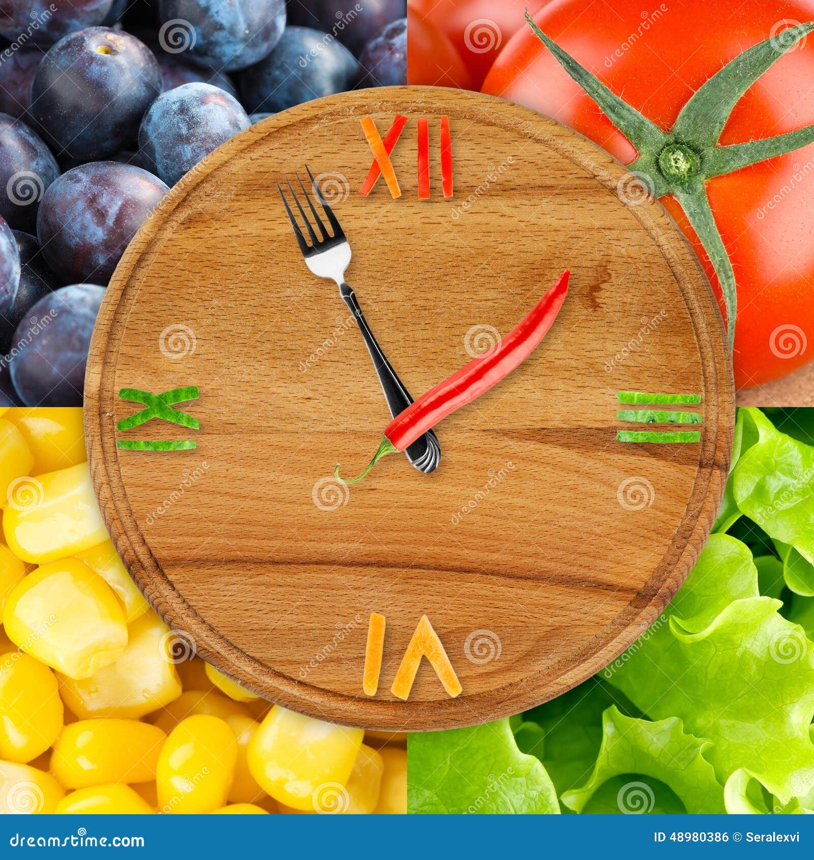 Reloj de la comida foto de archivo. Imagen de vegetariano - 48980386