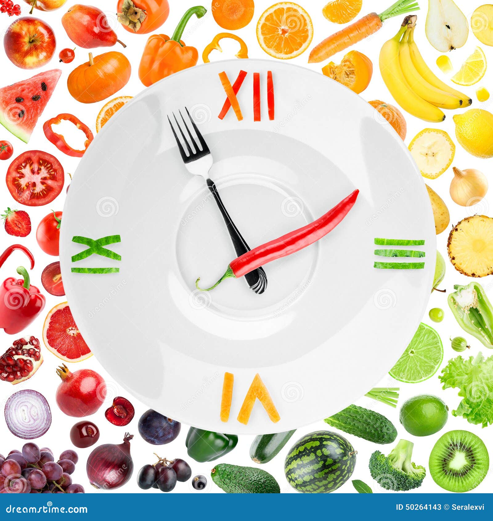 Reloj de la comida stock de ilustración. Ilustración de almuerzo - 50264143