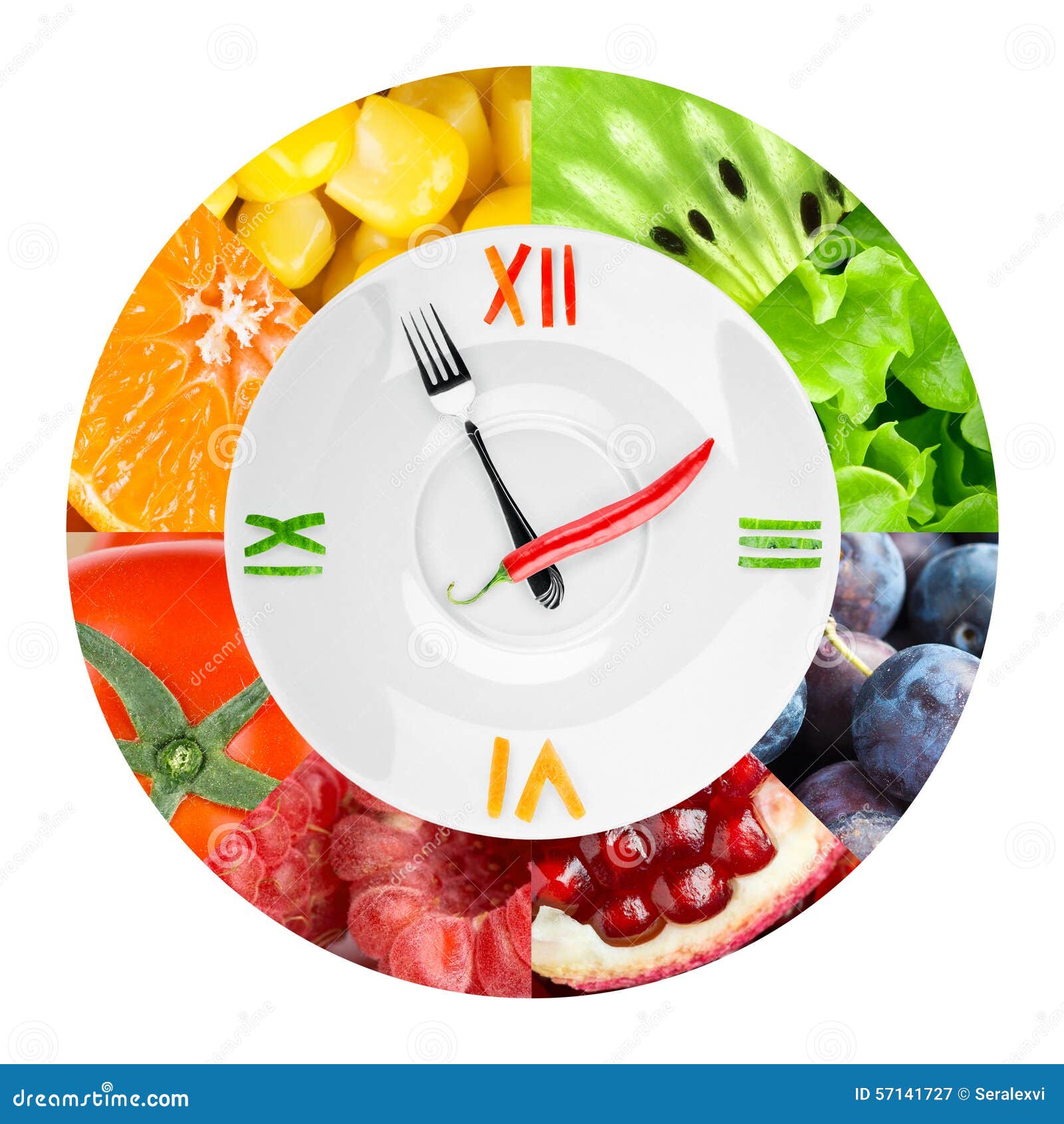 Reloj De La Comida Con Las Frutas Y Verduras Imagen de archivo - Imagen ...