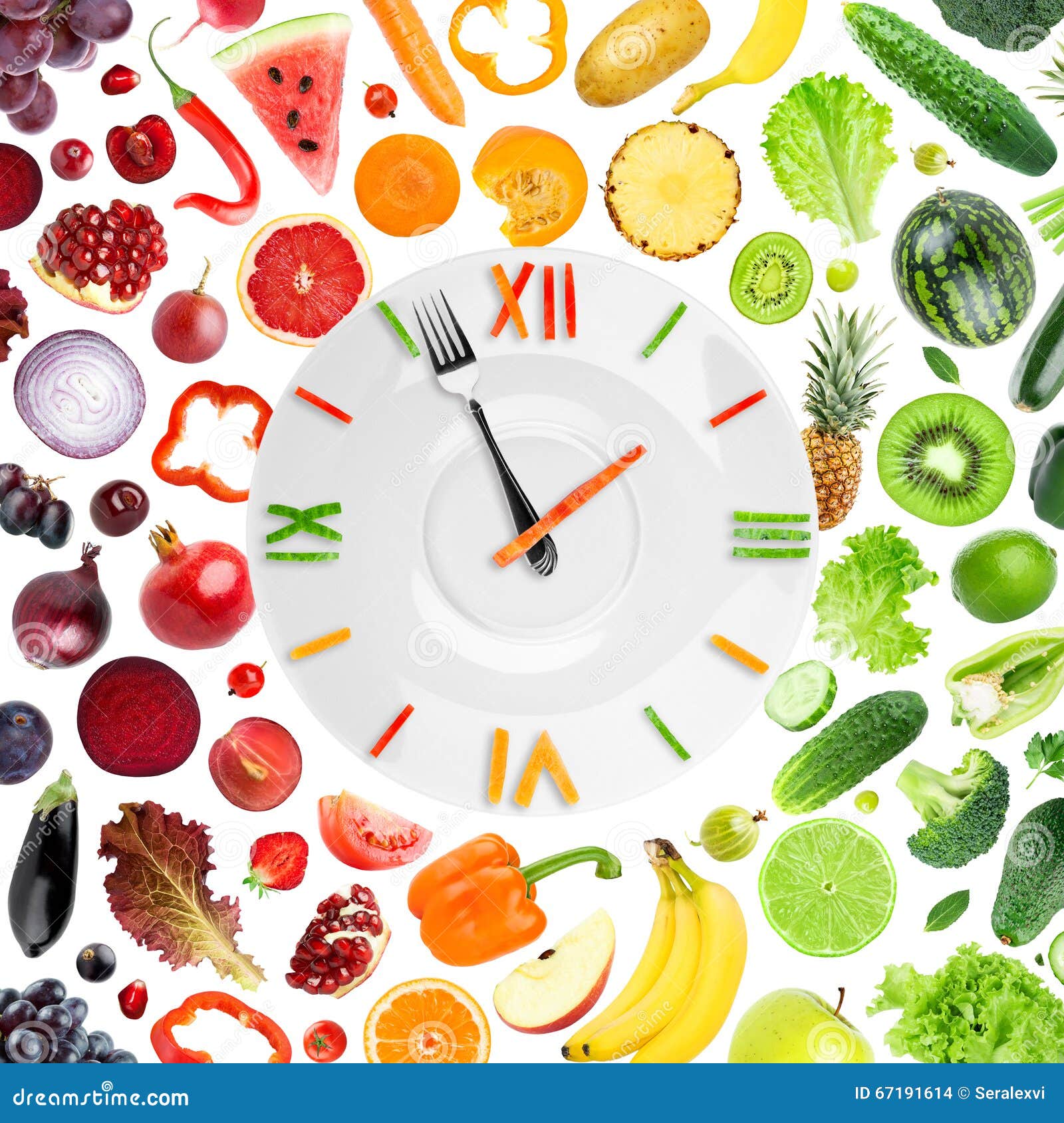 Reloj De La Comida Con Las Frutas Y Verduras Foto de archivo - Imagen ...