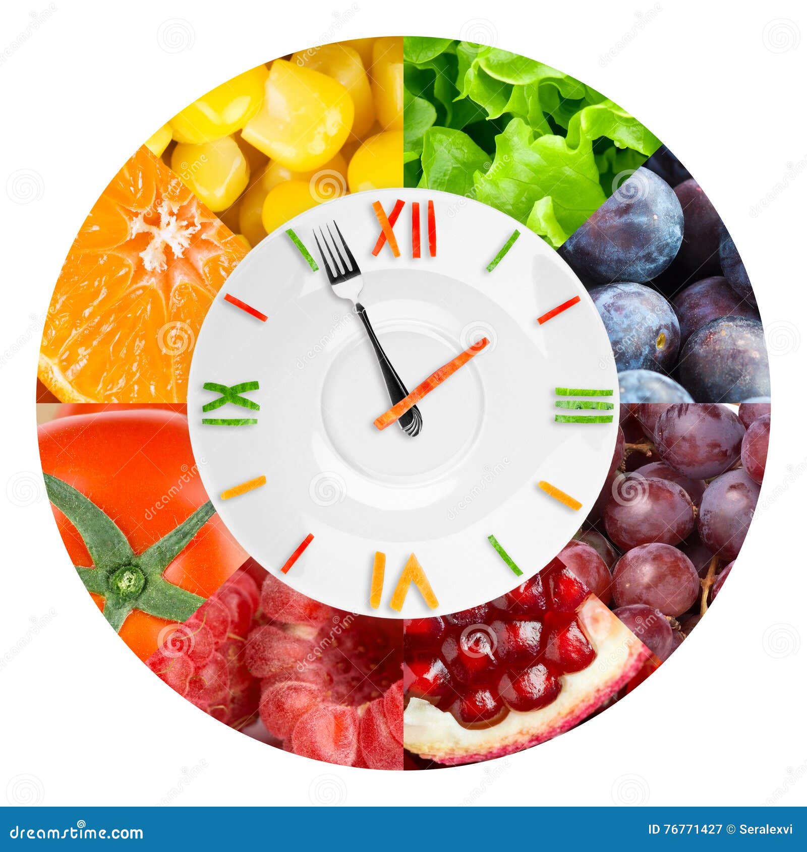 Reloj De La Comida Con Las Frutas Y Verduras Imagen de archivo - Imagen ...