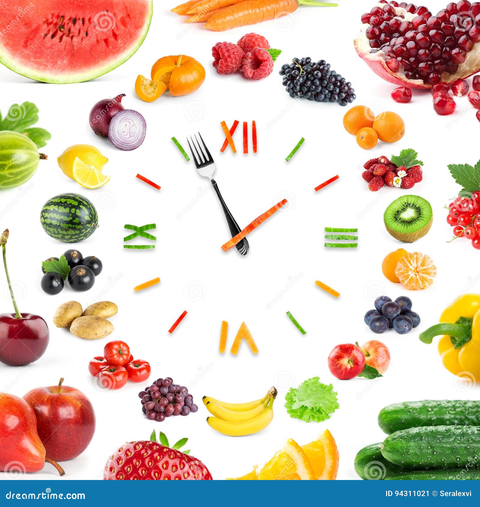 Reloj De La Comida Con Las Frutas Y Verduras Imagen de archivo - Imagen ...