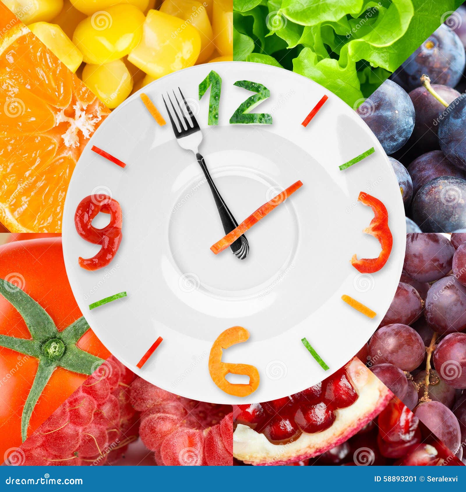 Reloj De La Comida Con Las Verduras Y Las Frutas Imagen de archivo ...