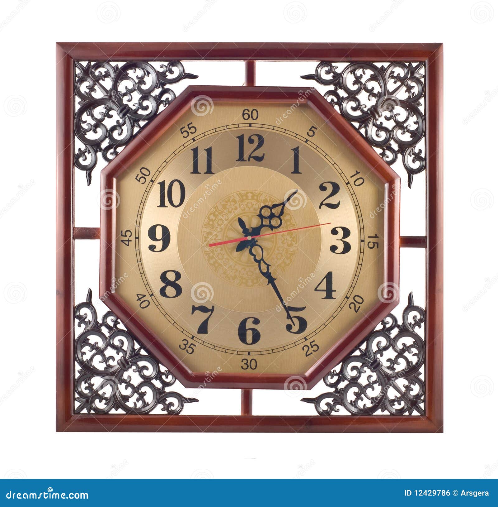 Reloj De Pared Antiguo Con El Marco De Madera Tallado Foto de archivo ...