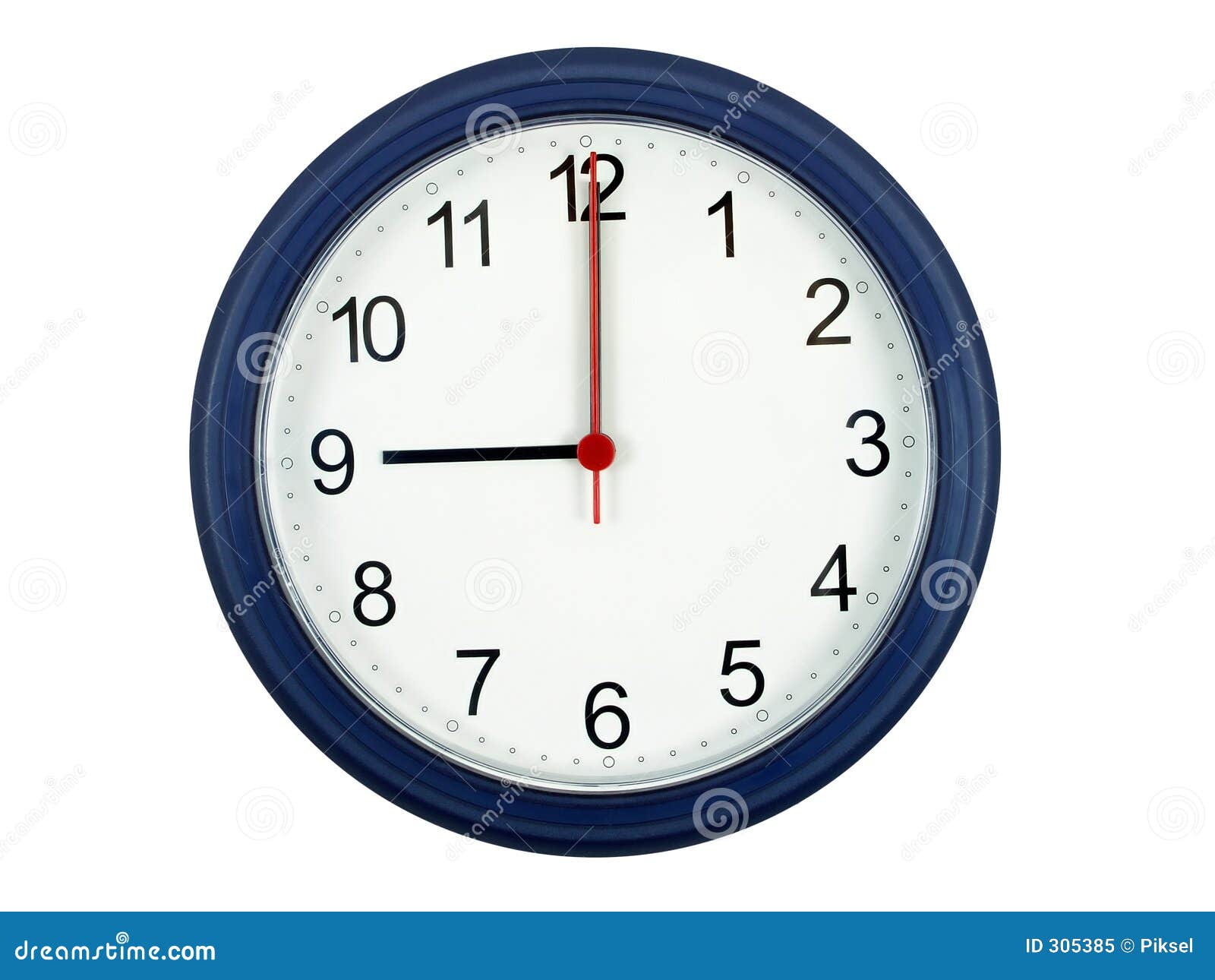 Reloj que muestra las 9 imagen de archivo. Imagen de blanco - 305385