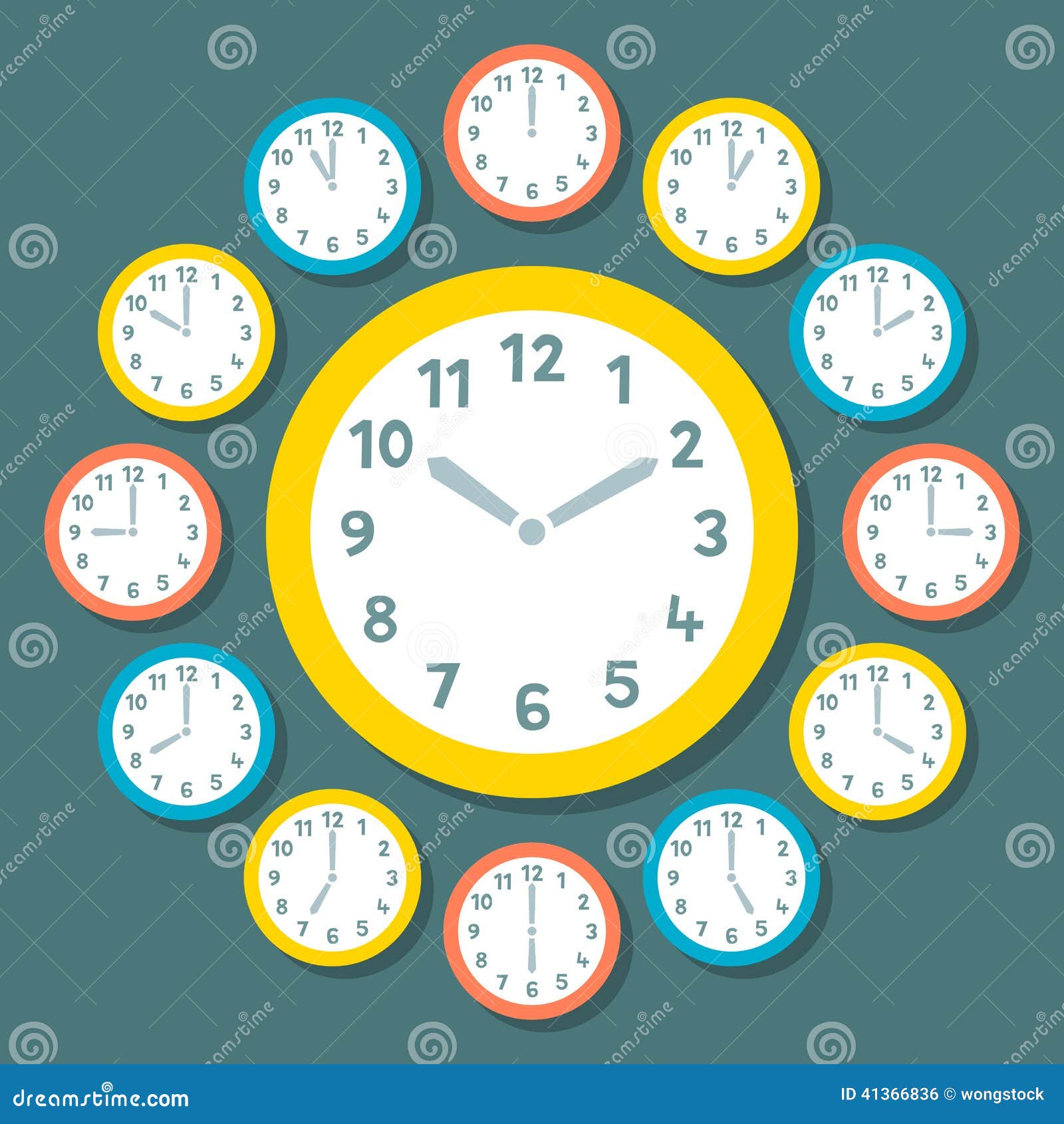 Relojes Retros Del Vector Que Muestran Las 12 Horas Ilustración del ...