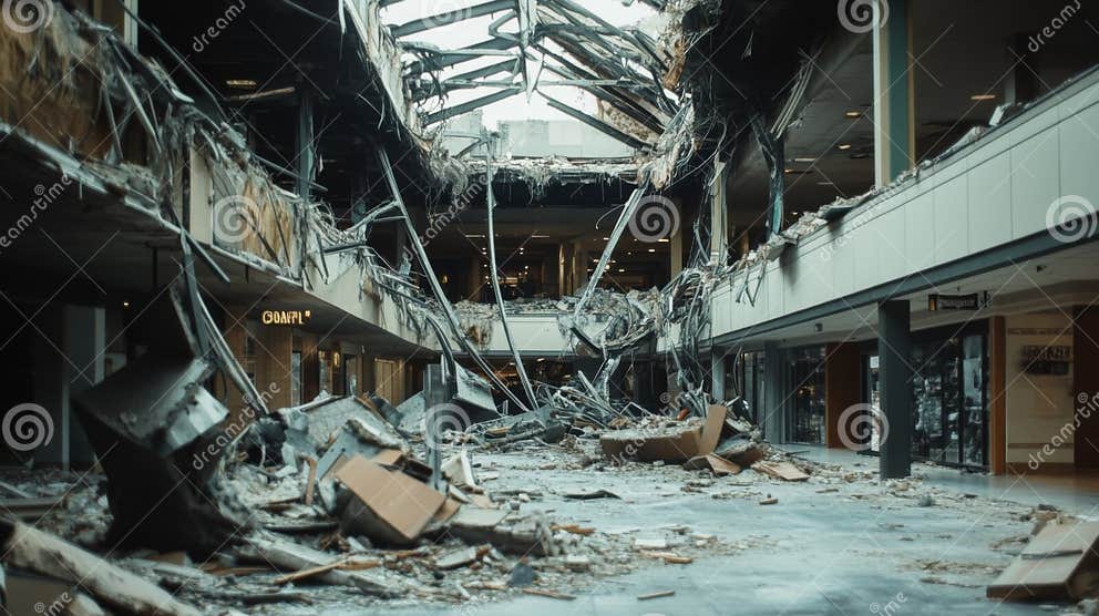 The Remains of a Collapsed Mall Ceiling Stock Illustration ...
