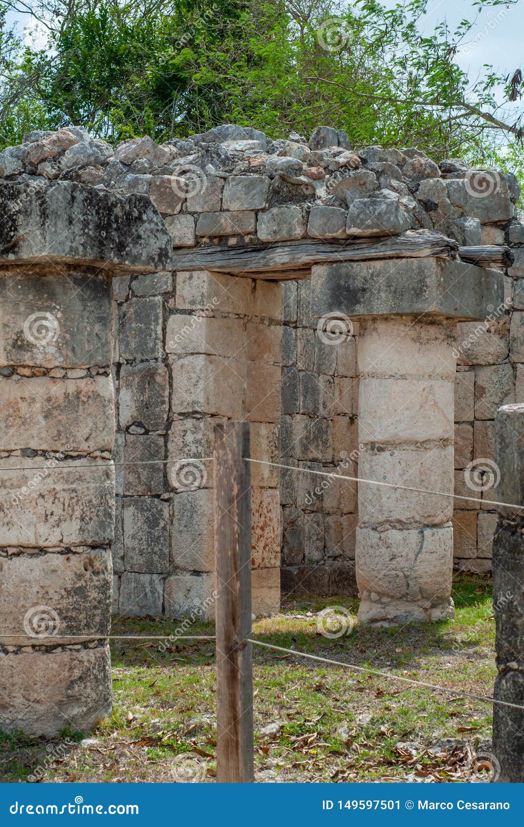 Remains of Columns of a Mayan Temple, in the Archaeological Area of ...