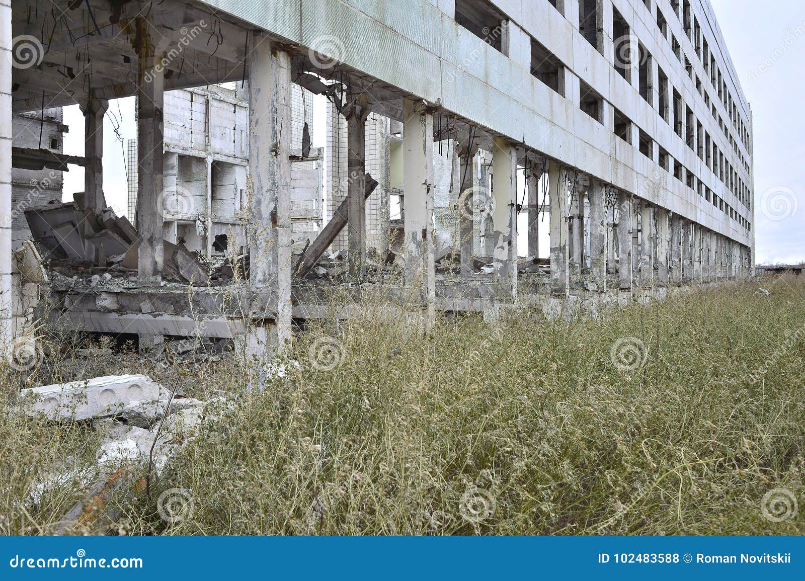 Remains of the Destroyed Industrial Building Stock Photo - Image of ...