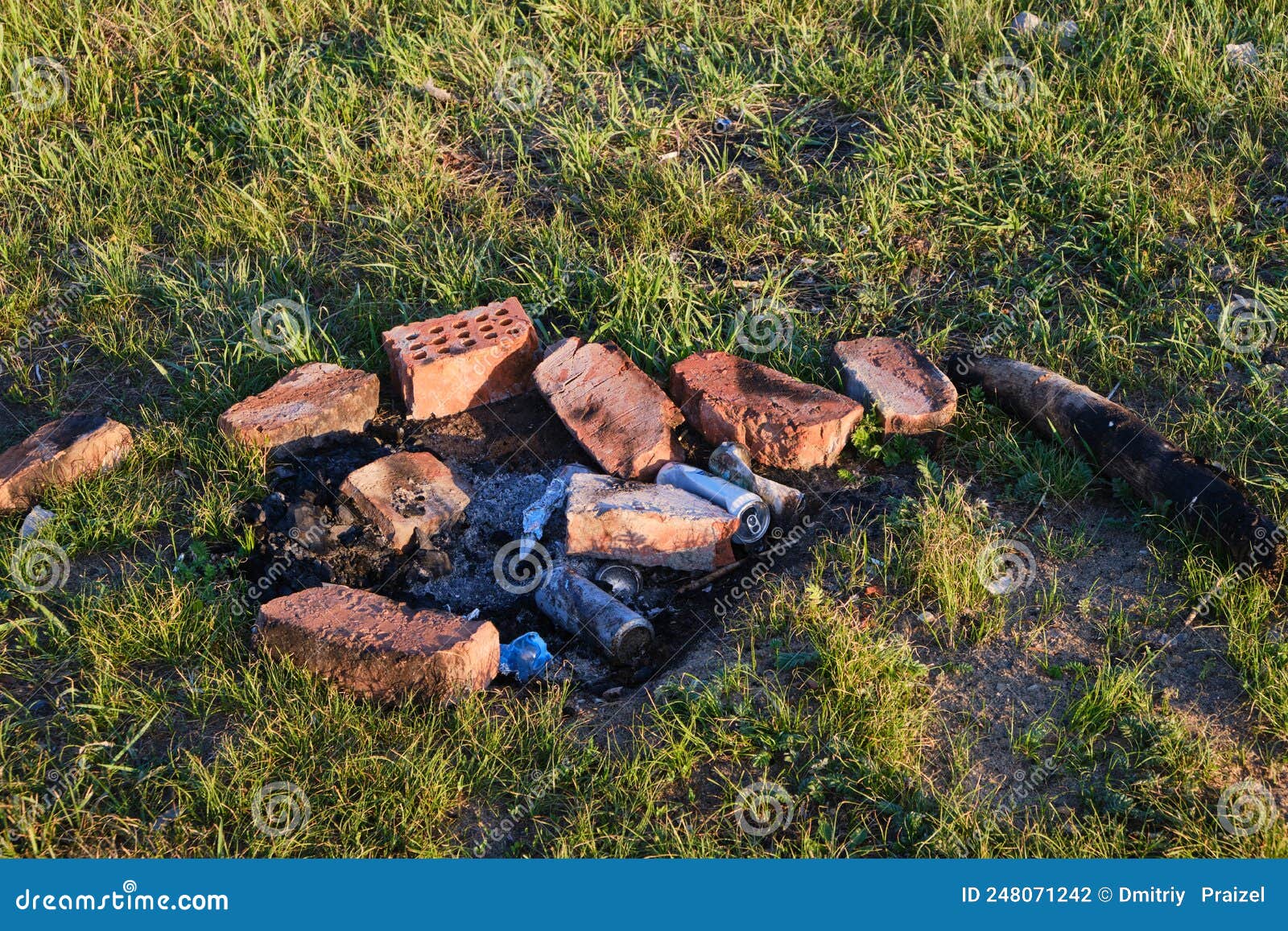 Remains Extinguished Bonfire and Abandoned Garbage, Environmental ...