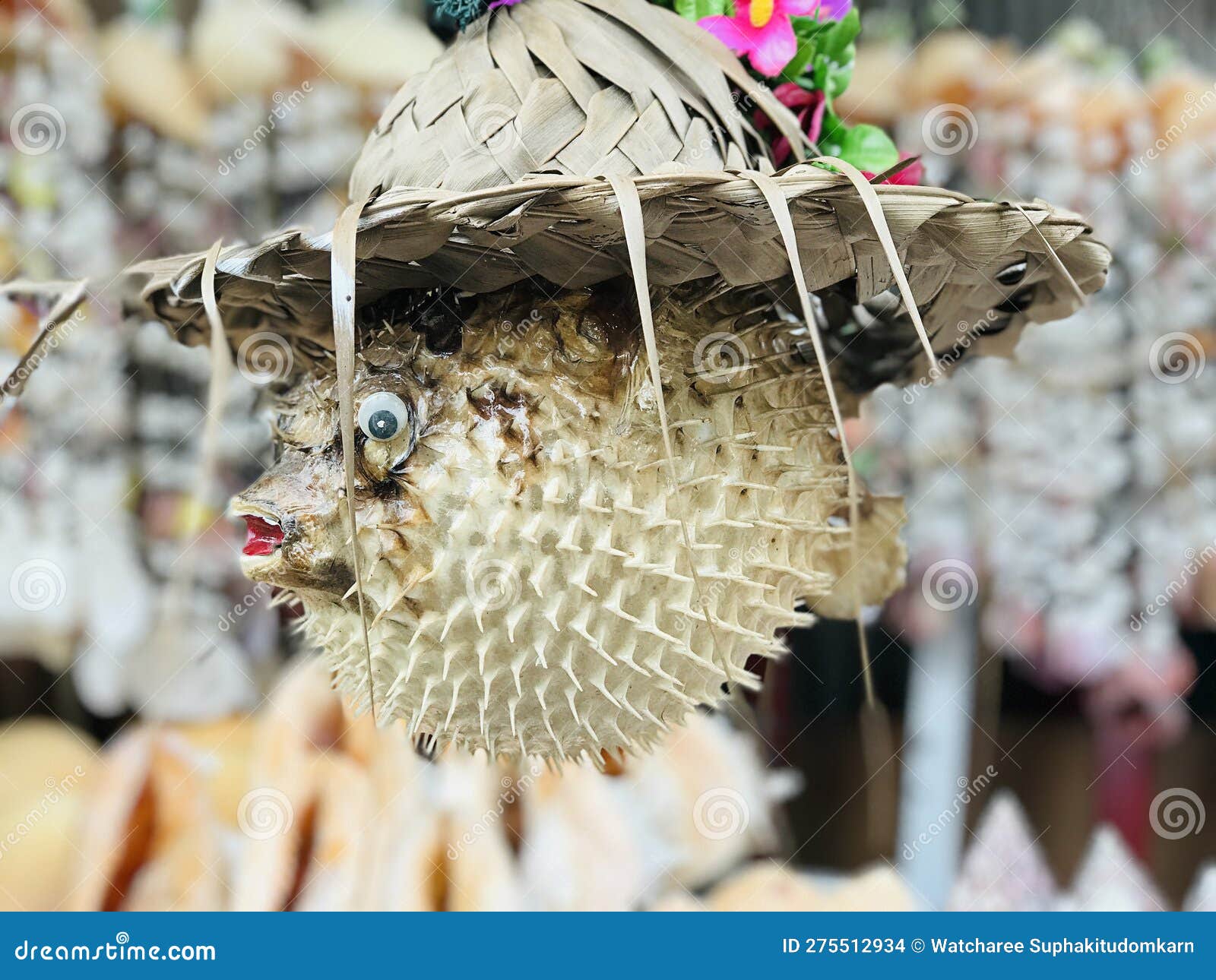 The Remains of an Inflatable Puffer Fish Hanging in Front of a Store ...