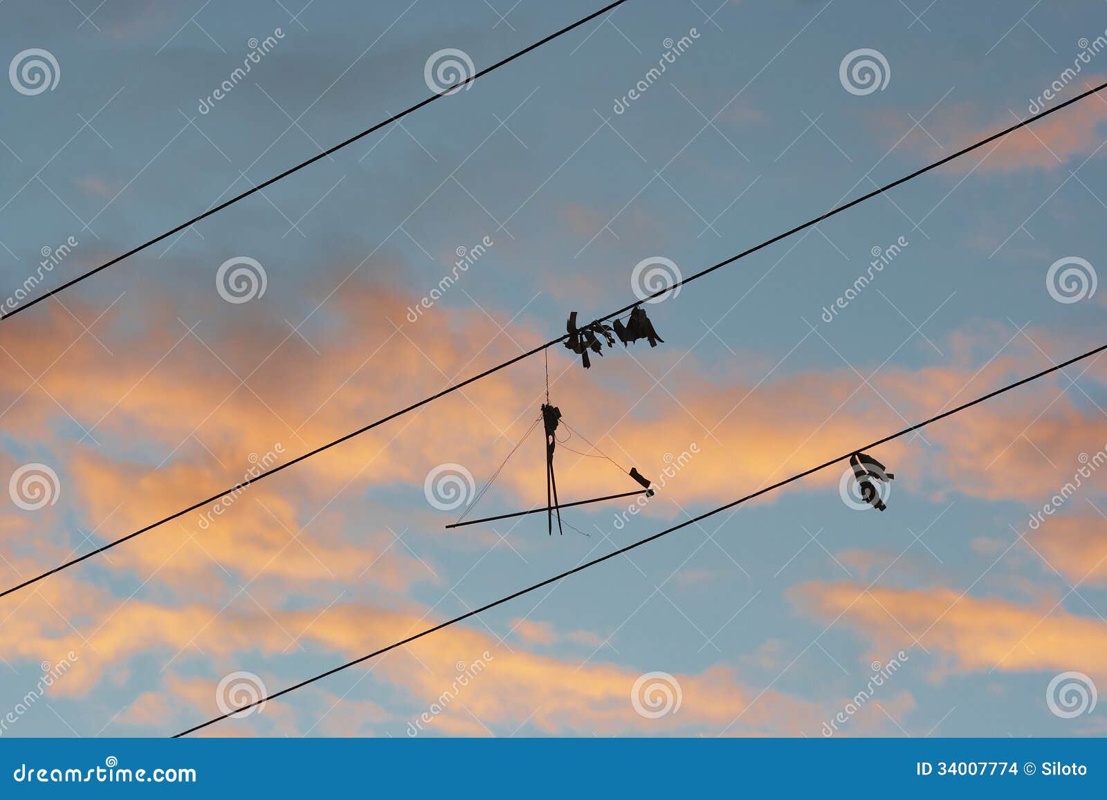 Remains of Kite on the Electric Power Line Stock Photo - Image of humor ...