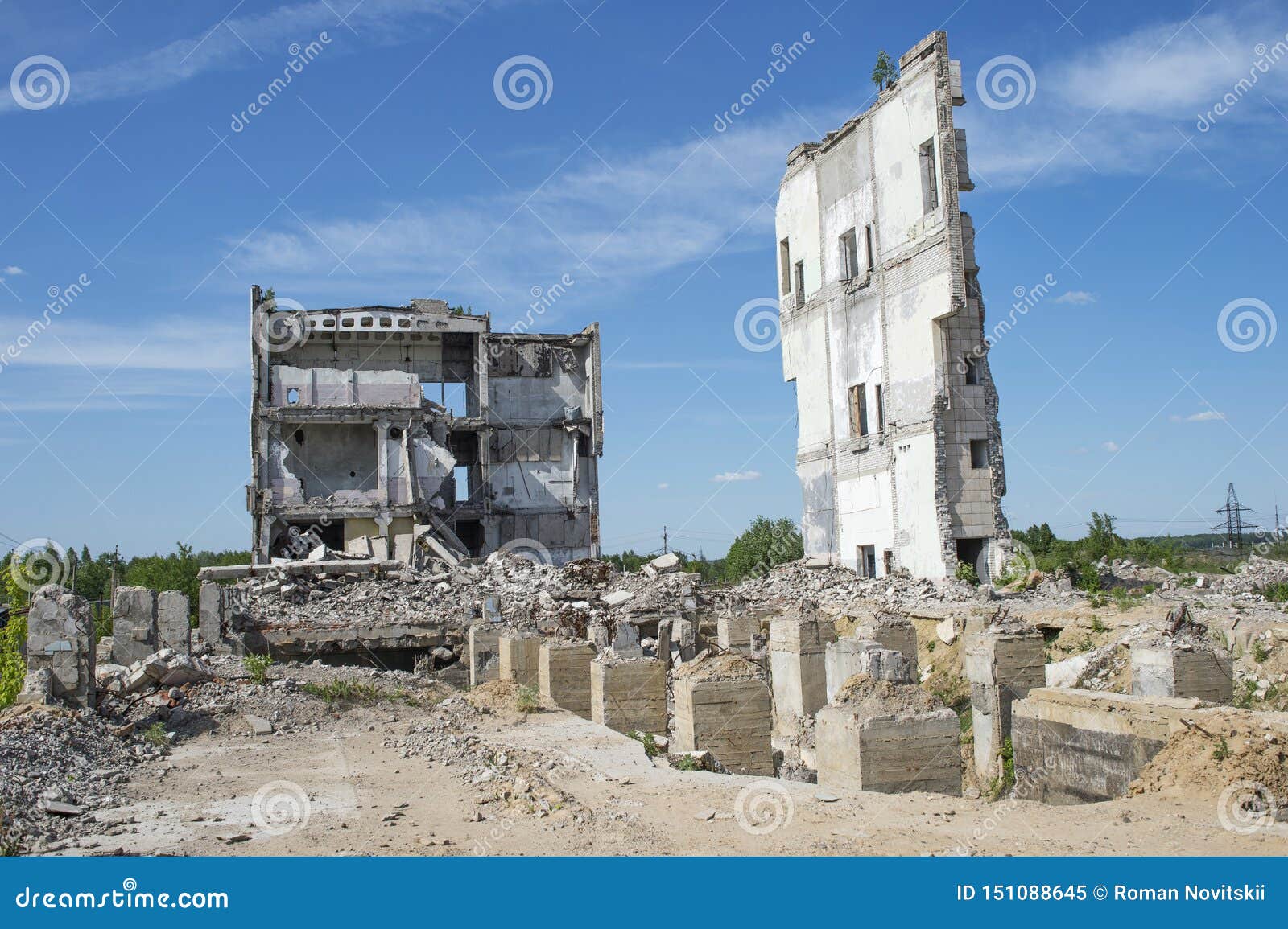 Remains of a Large Building with Concrete Foundation Piles in the ...