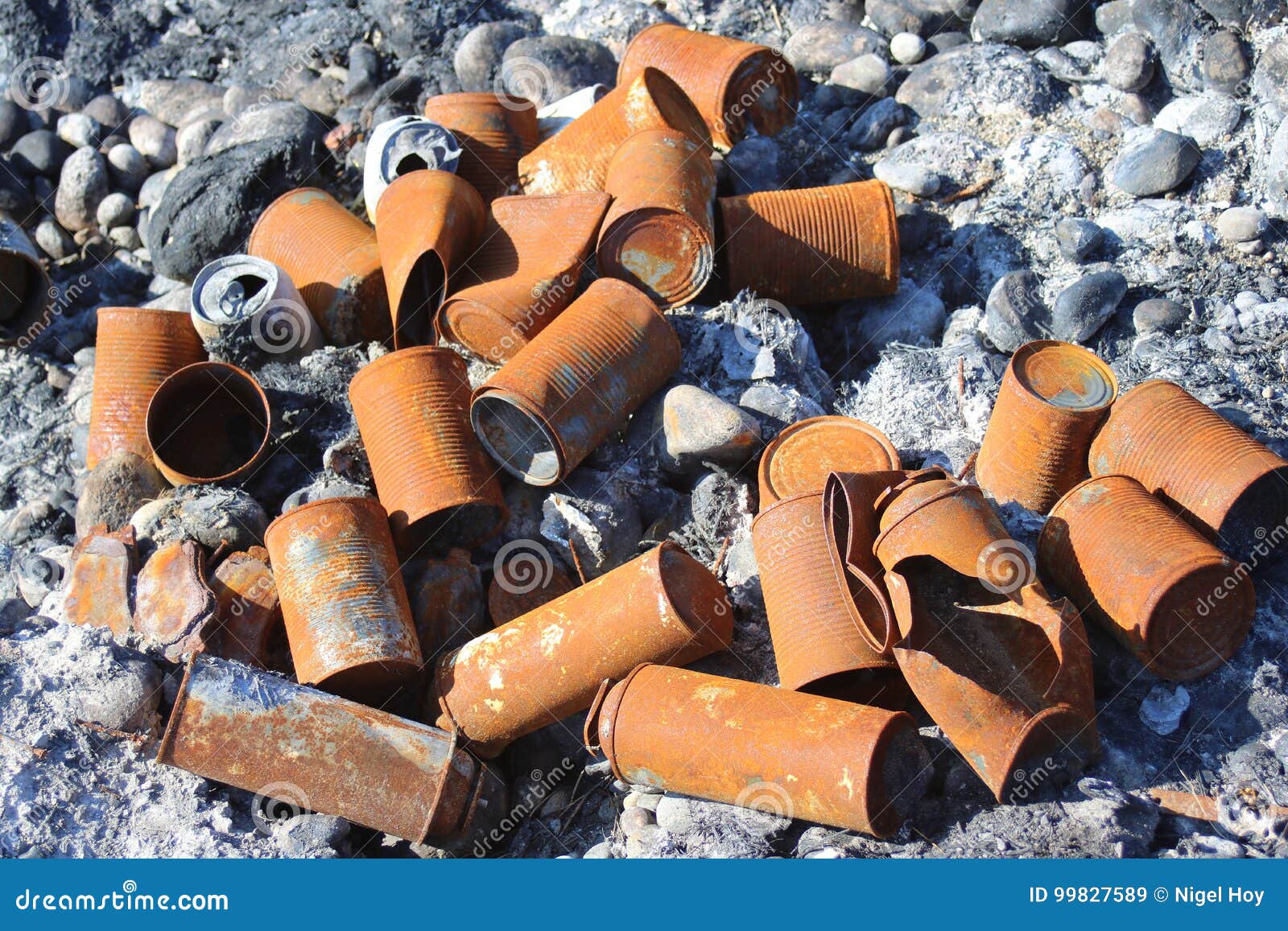Rusty cans in old fire stock image. Image of rusty, metal - 99827589