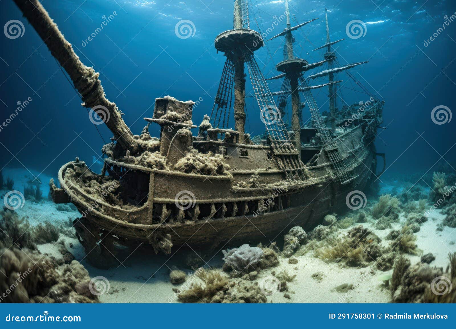 The Remains of the Ship at the Bottom of the Ocean Stock Image - Image ...