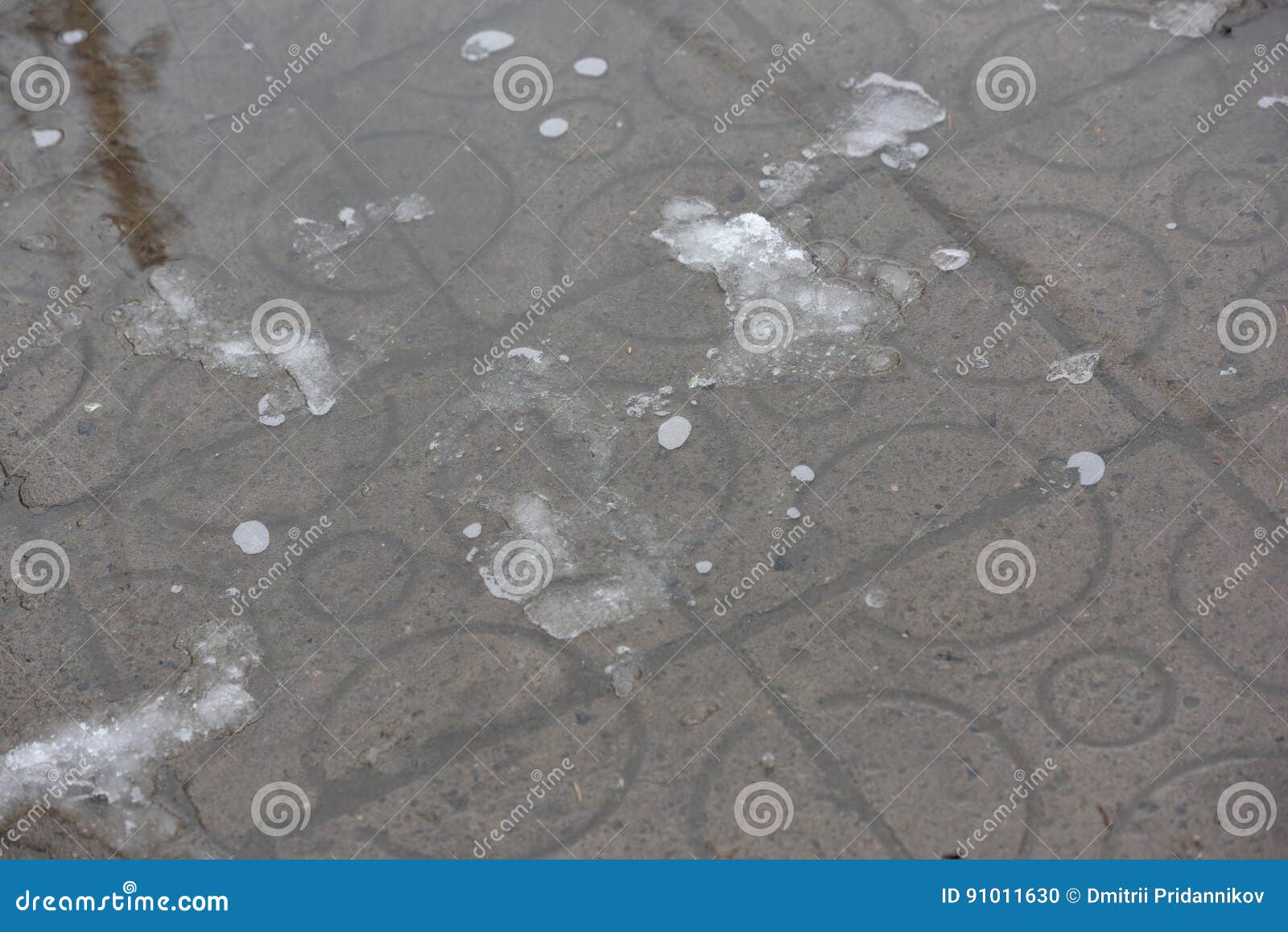 Remains of Snow Melt in a Puddle on the Sidewalk Stock Photo - Image of ...