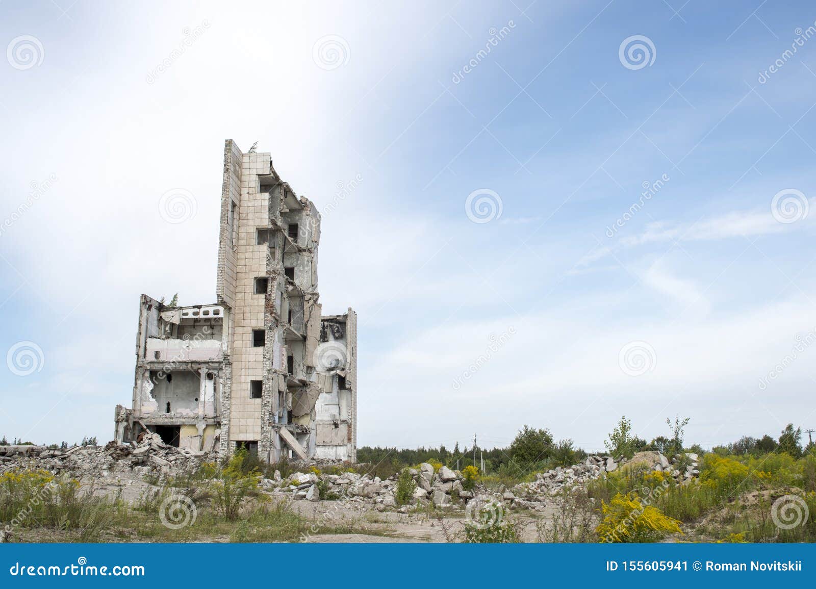 The Remains of the Structure of a Large Destroyed Building with ...