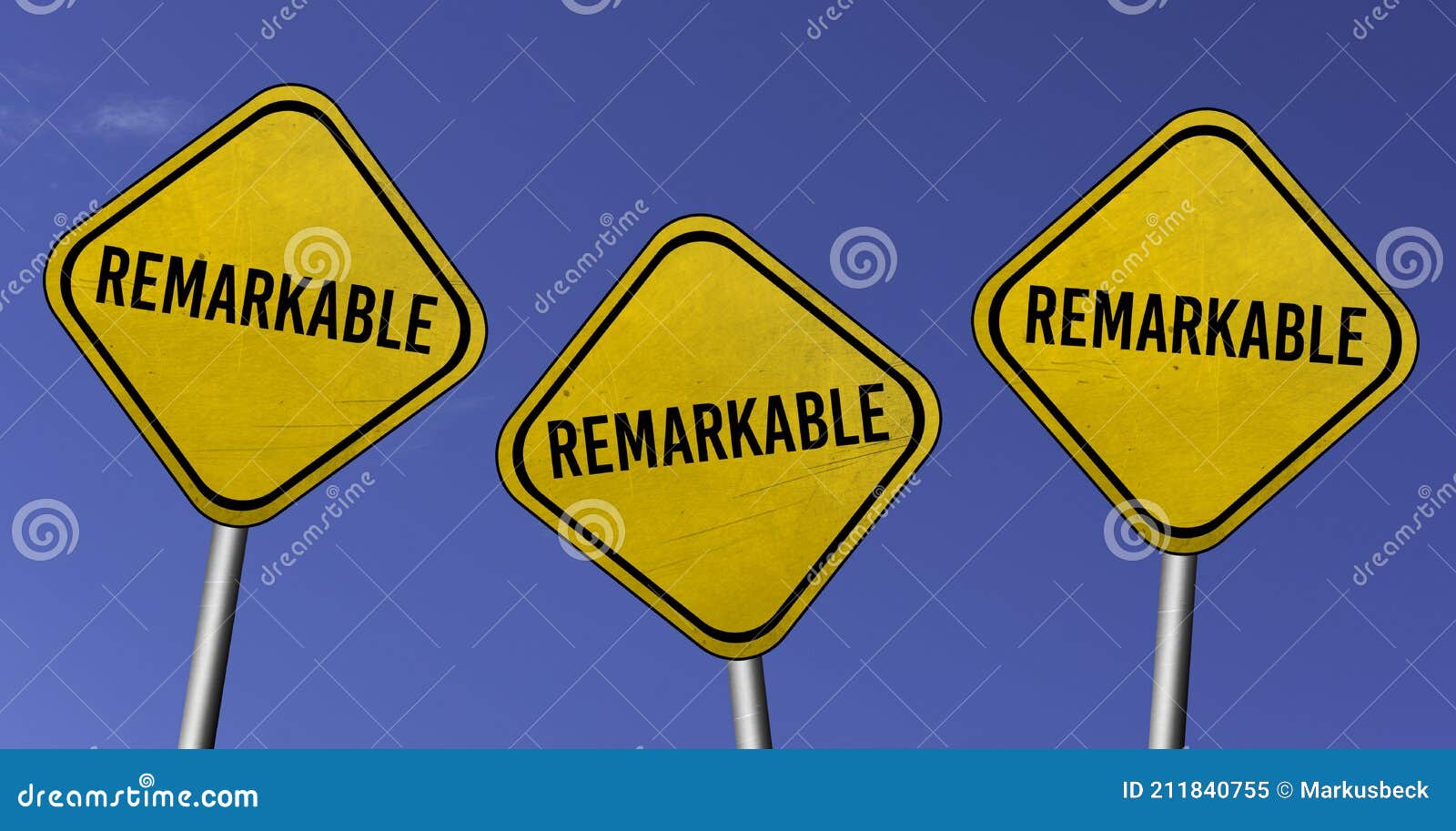 Remarkable - Three Yellow Signs with Blue Sky Background Stock Image ...