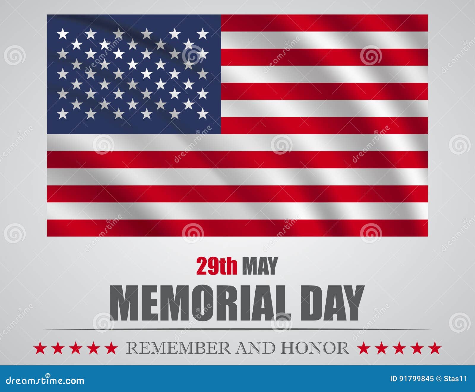 Remember and Honor Banner for Memorial Day. American Flag on Gray ...