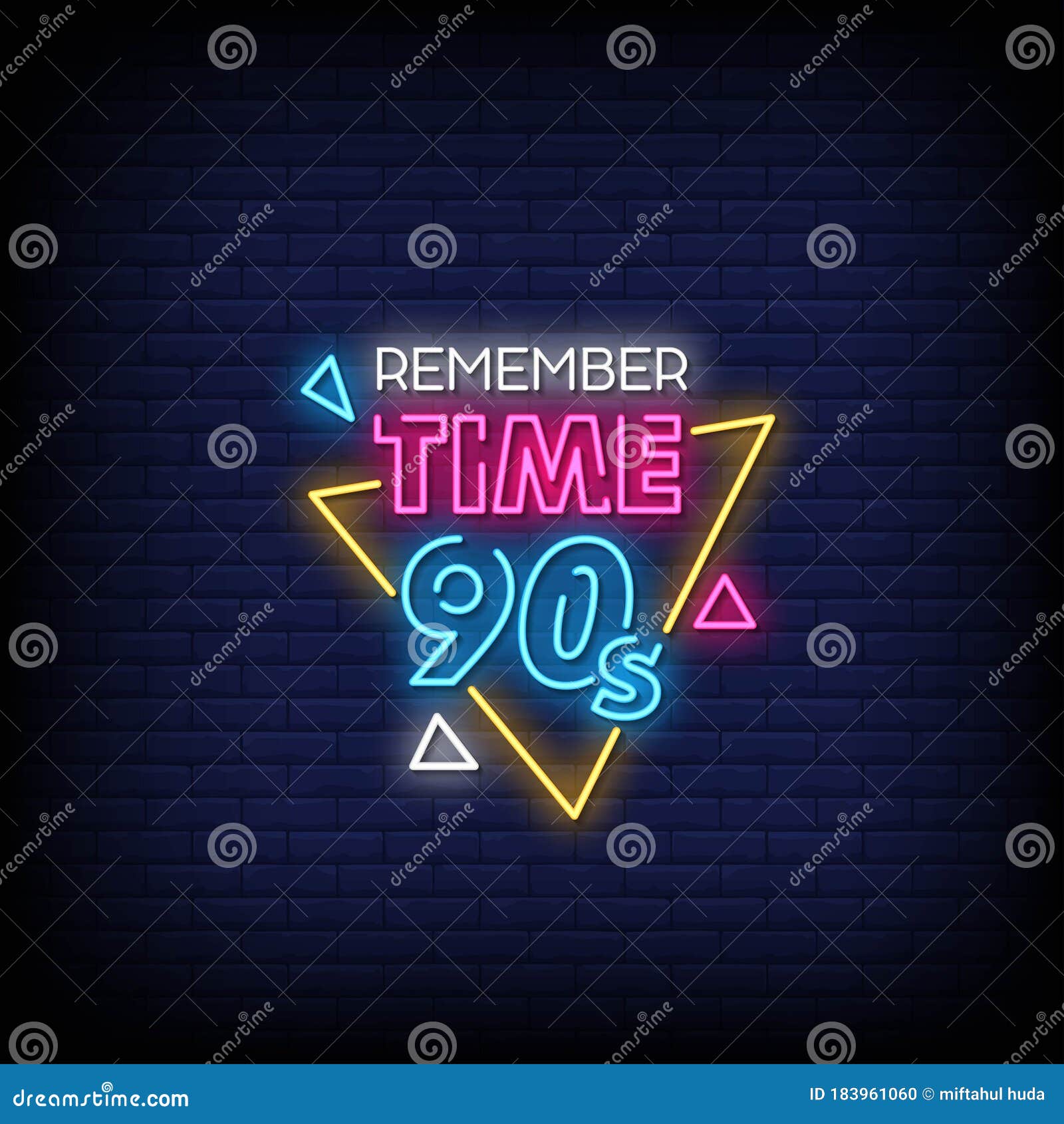 Remember Time 90`s Neon Signs Style Text Vector Stock Vector ...